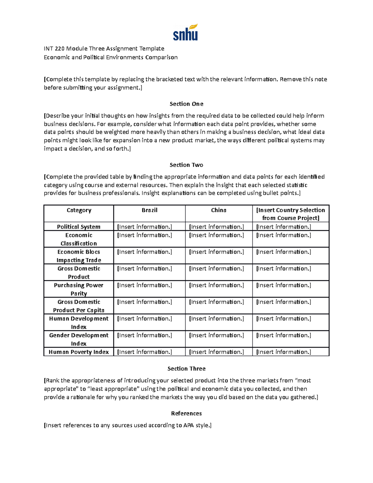 INT 220 Module Three Assignment Template - INT 220 Module Three Assignment Template Economic and ...