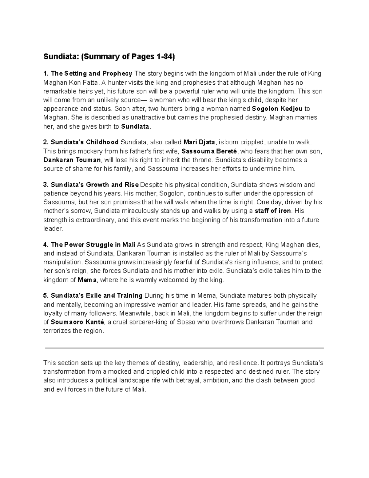 Sundiata (Summary of Pages 1-84) - A hunter visits the king and ...