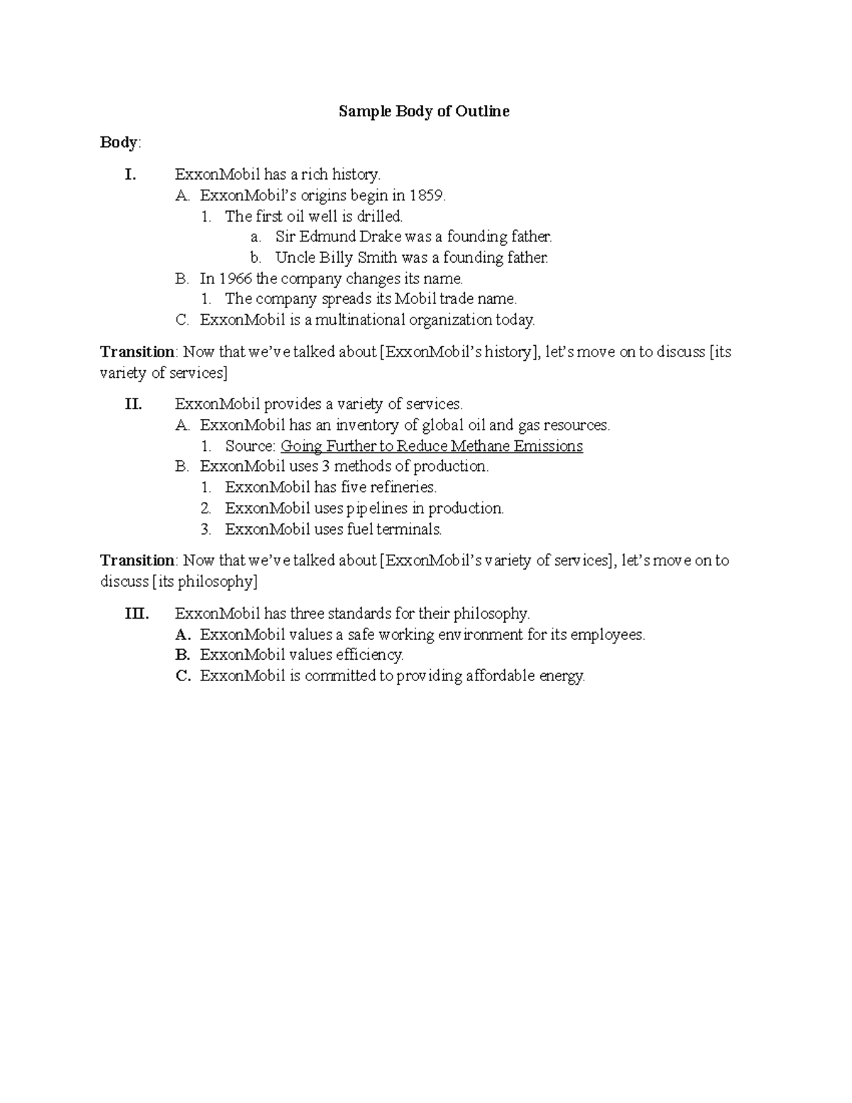 Sample Body Outline - assignment - Sample Body of Outline Body : I ...