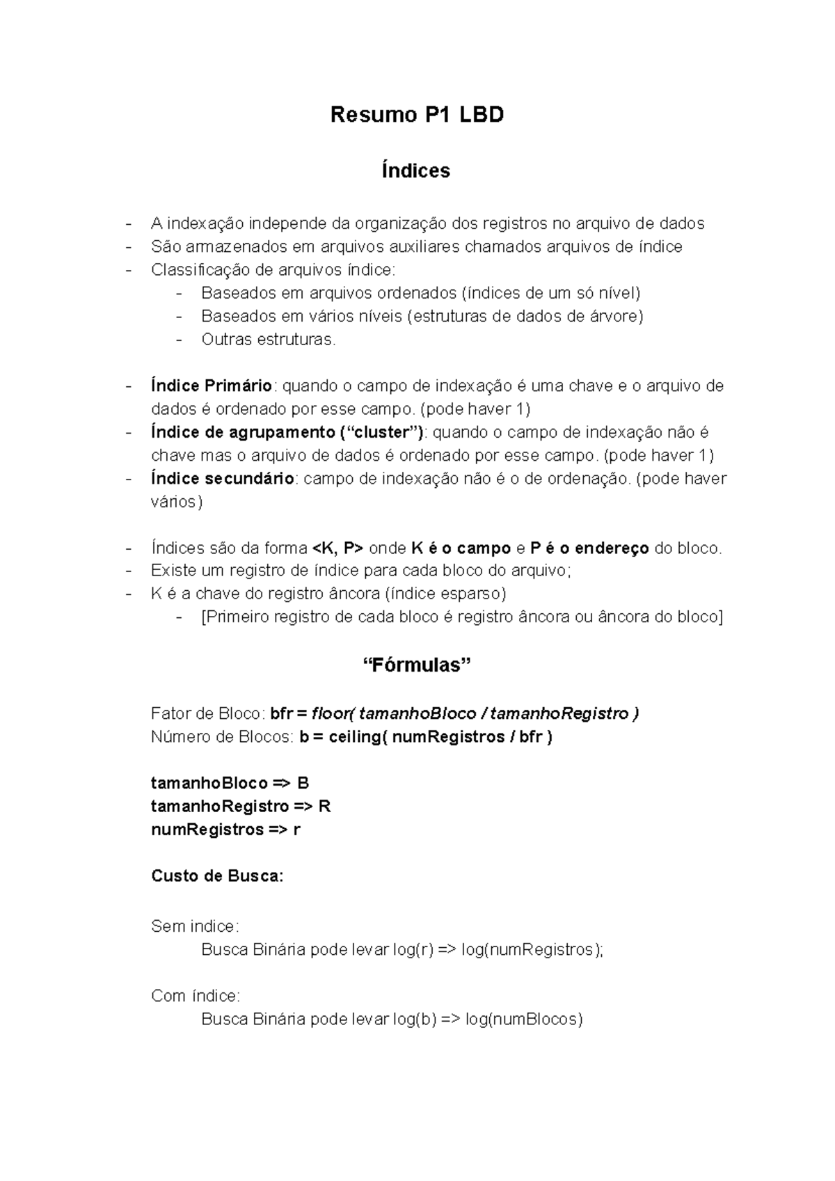 Resumo LBD P1 - Professor José de J. Perez-Alcázar - Resumo P1 LBD A ...