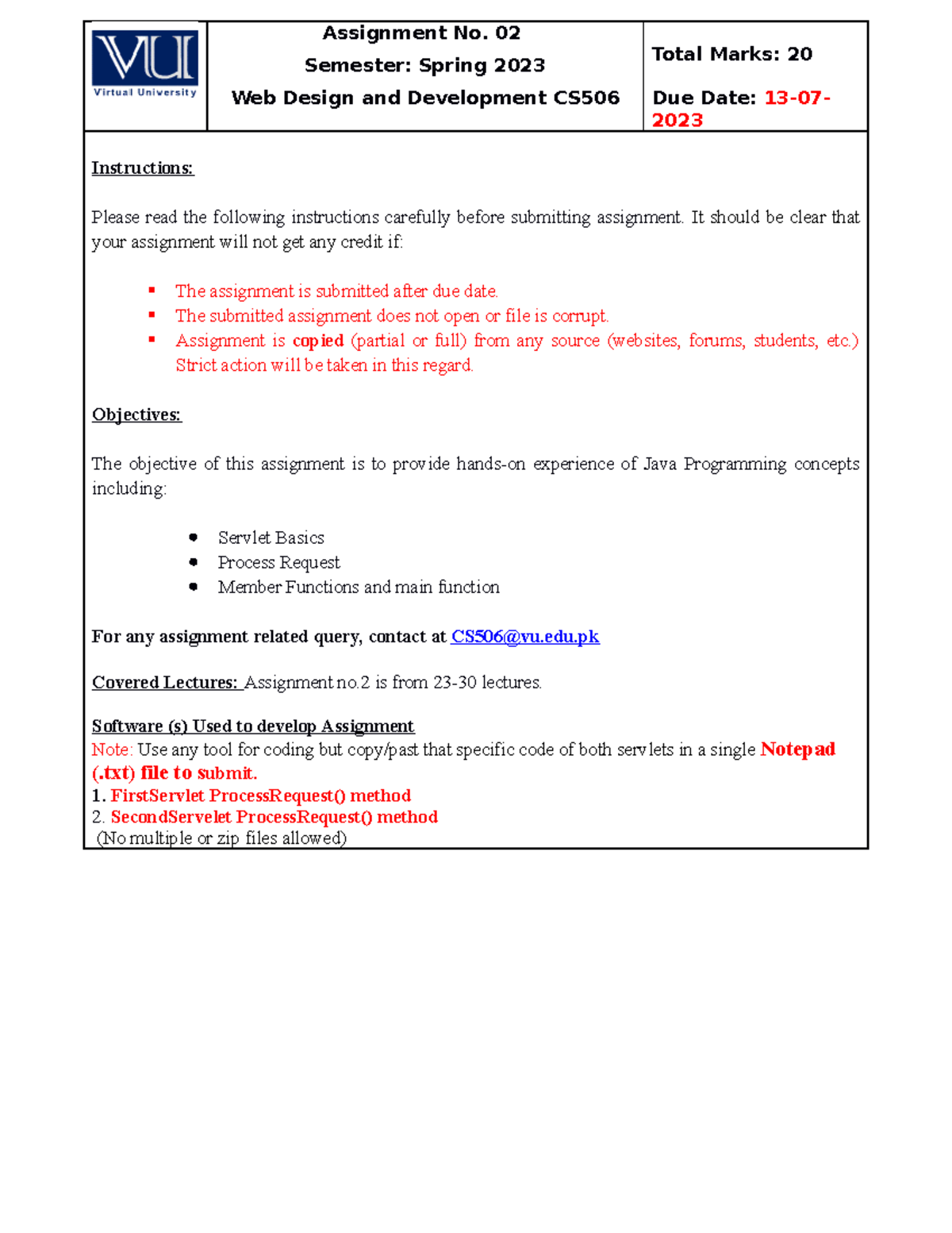 Spring 2023 CS506 2 - I want to practice - Assignment No. 02 Semester: Spring 2023 Web Design ...
