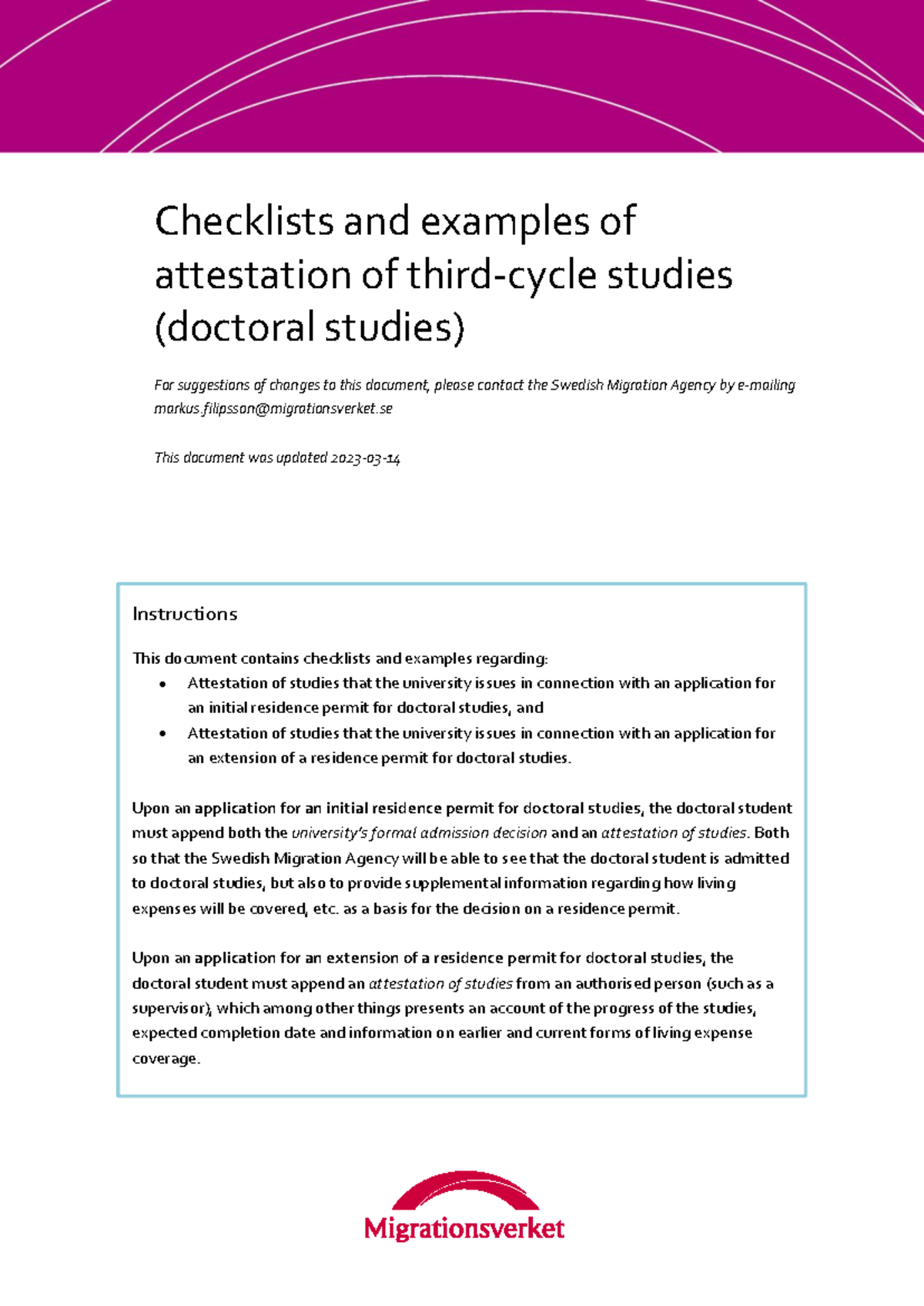 Checklists and examples of attestation of third-cycle studies (doctoral ...