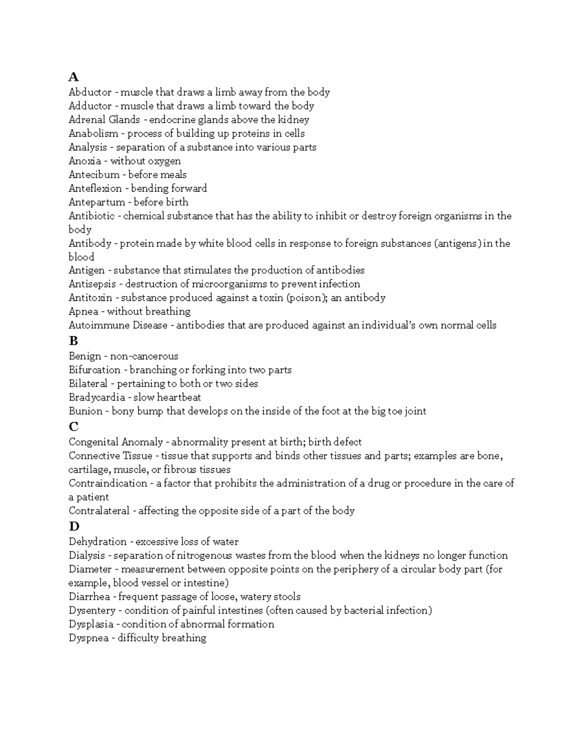 Chapter 4 Spelling Words - A Abductor - muscle that draws a limb away from the body Adductor ...