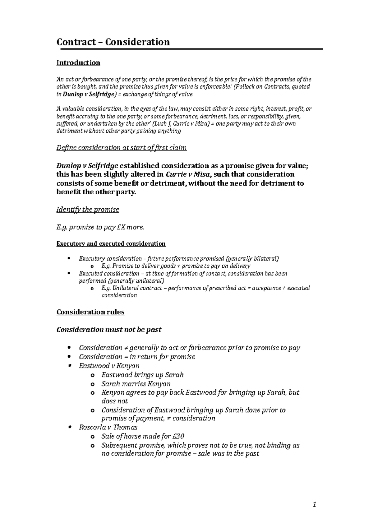 02 Consideration - contract law - 1 Contract – Consideration ...