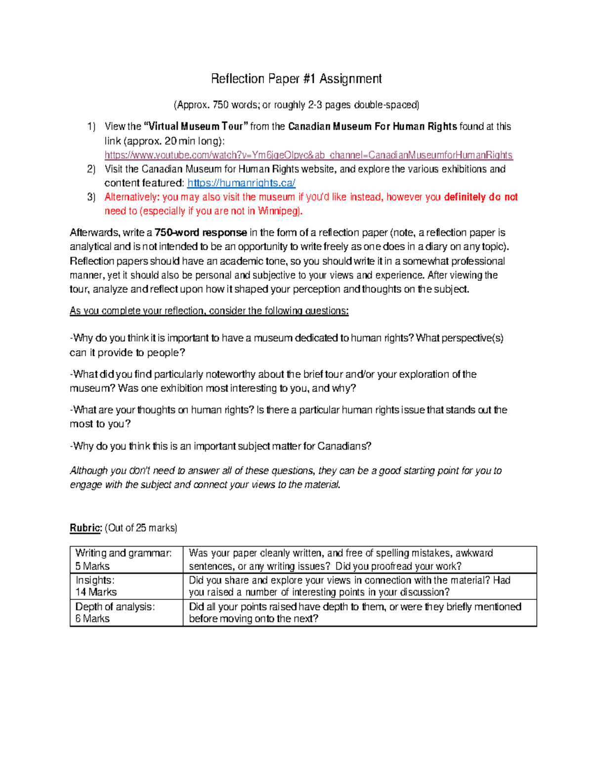 Reflection Paper #1 - 750 words; or roughly 2 - 3 pages double-spaced ...