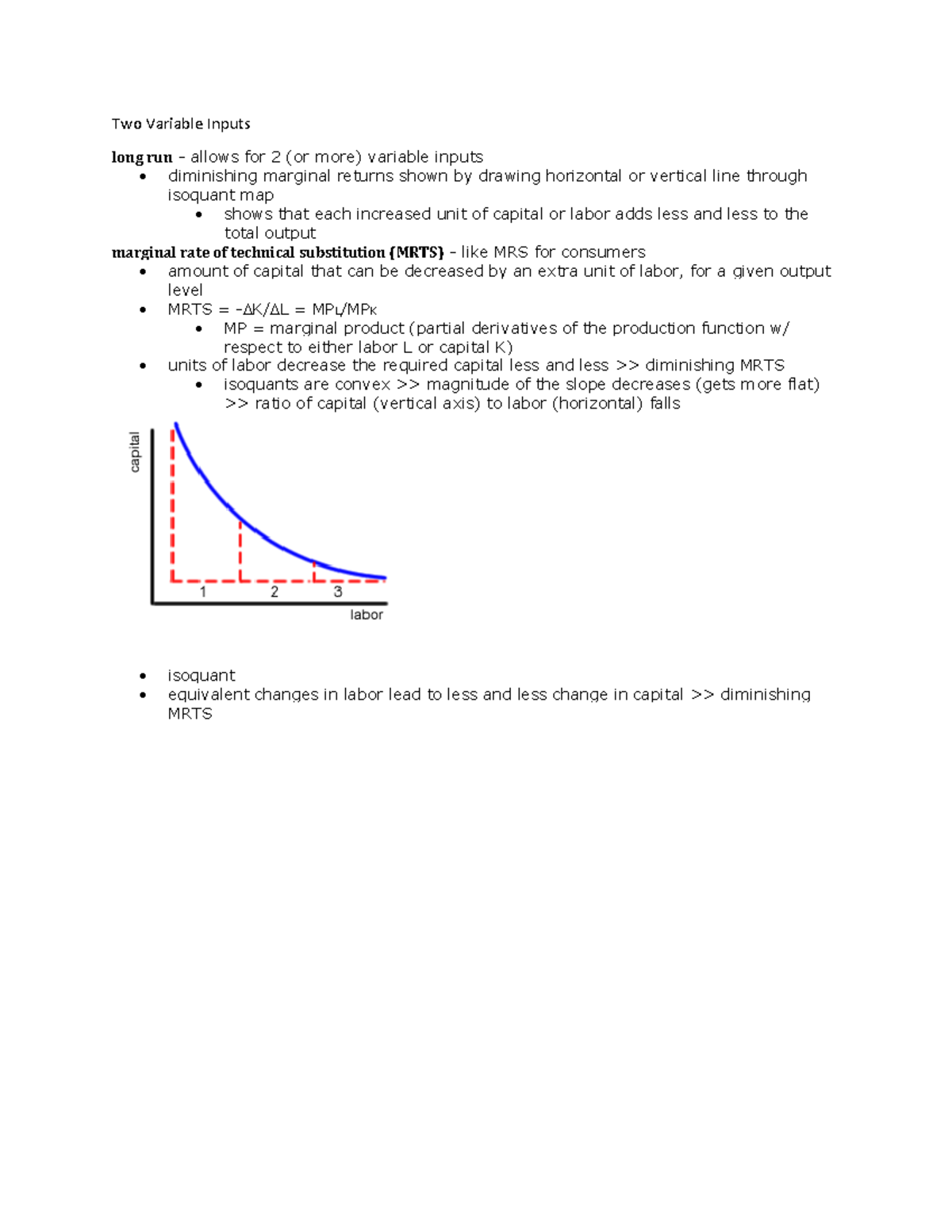 7 Cp - Lecture notes 7 - Two Variable Inputs long run - allows for 2 ...