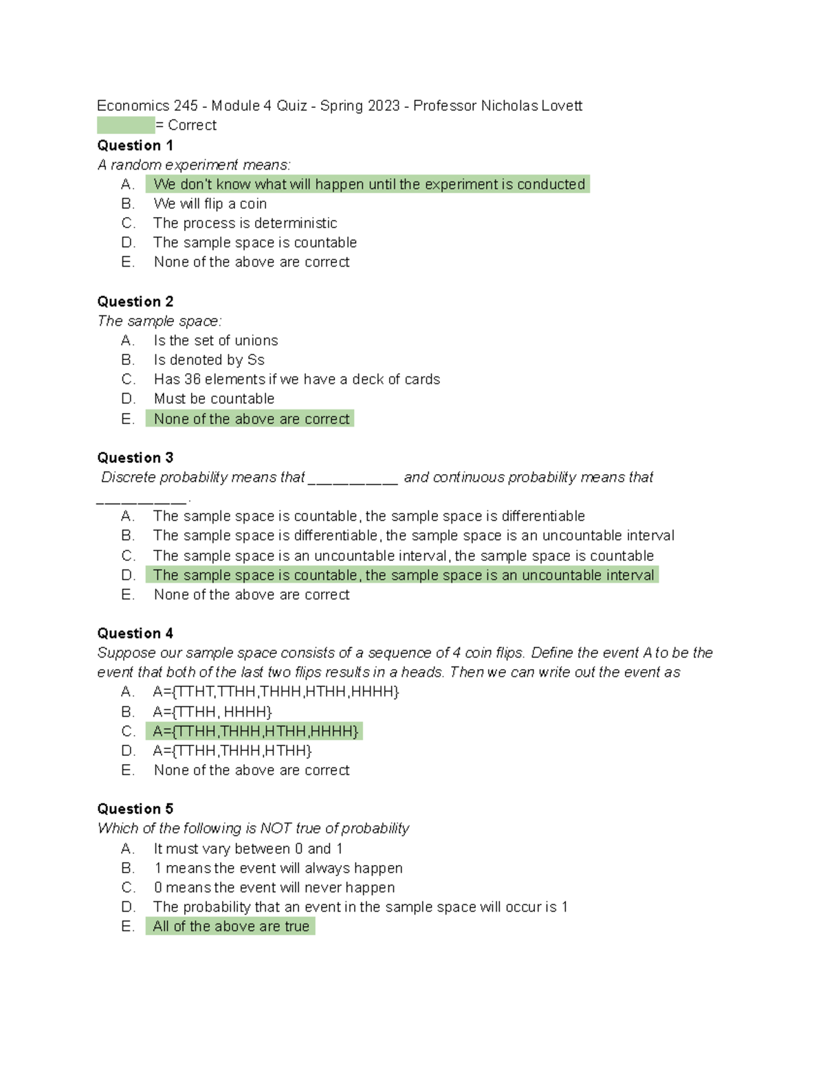 Module 4 Quiz - Economics 245 - Module 4 Quiz - Spring 2023 - Professor ...