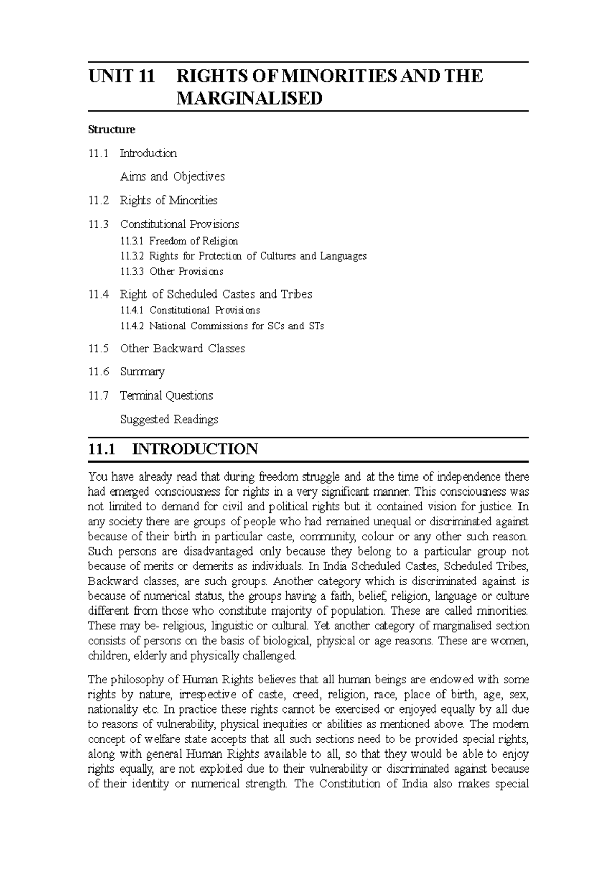 Rights of minorities and the marginalised - UNIT 11 RIGHTS OF ...