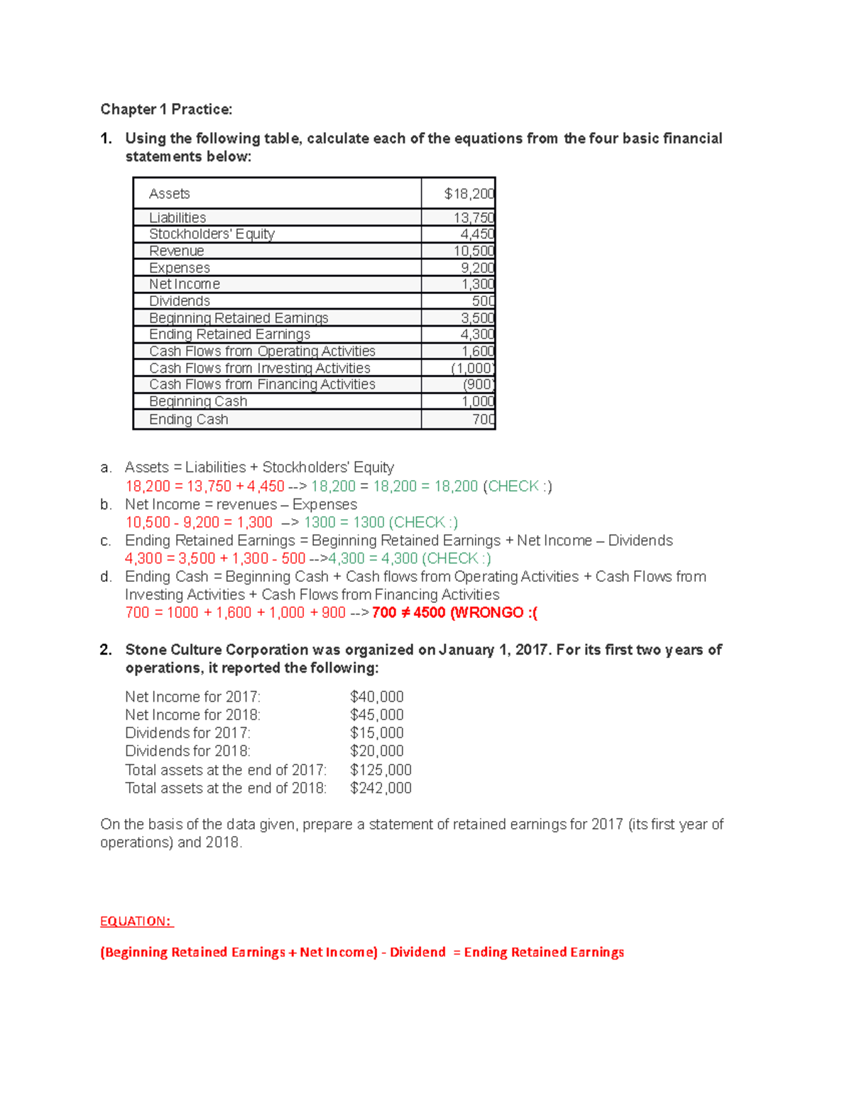 Chapter 1 Practice - Chapter 1 Practice: 1. Using the following table ...