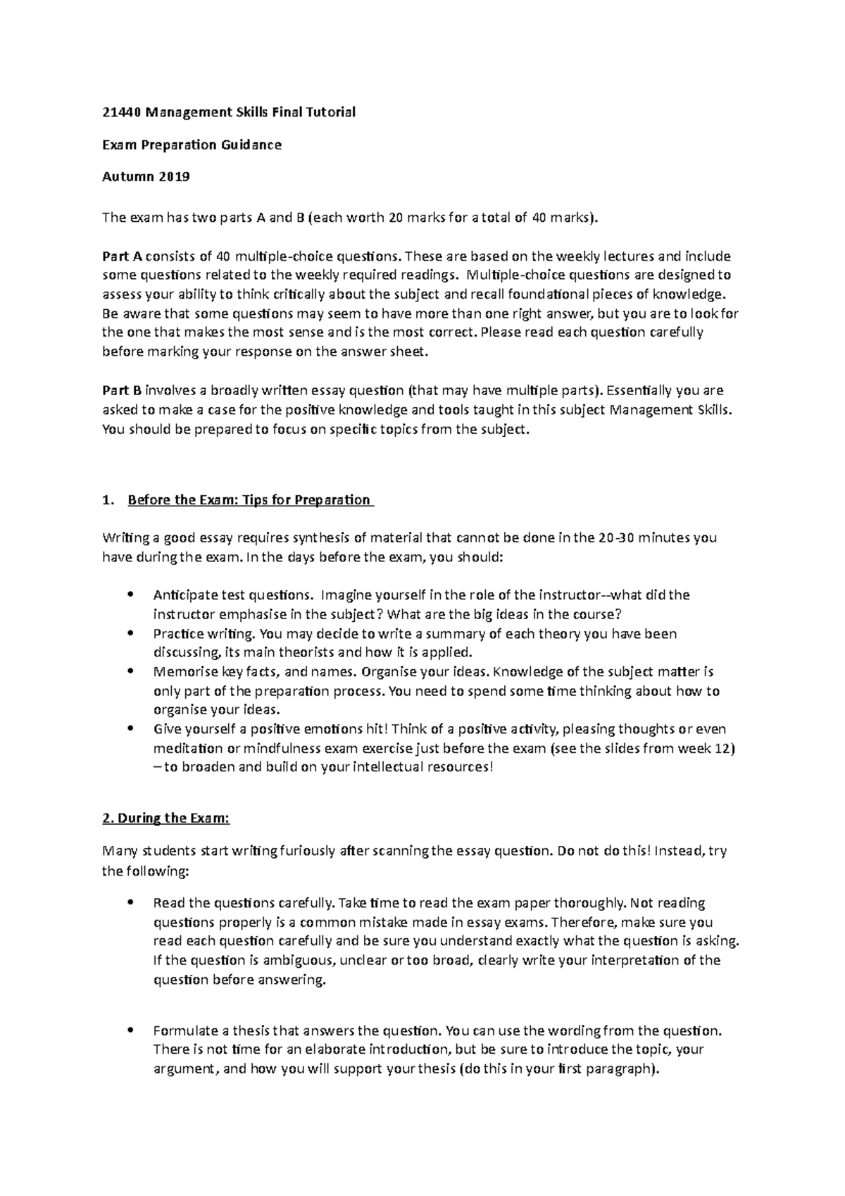 Last tutorial Exam Prep - 21440 Management Skills Final Tutorial Exam ...