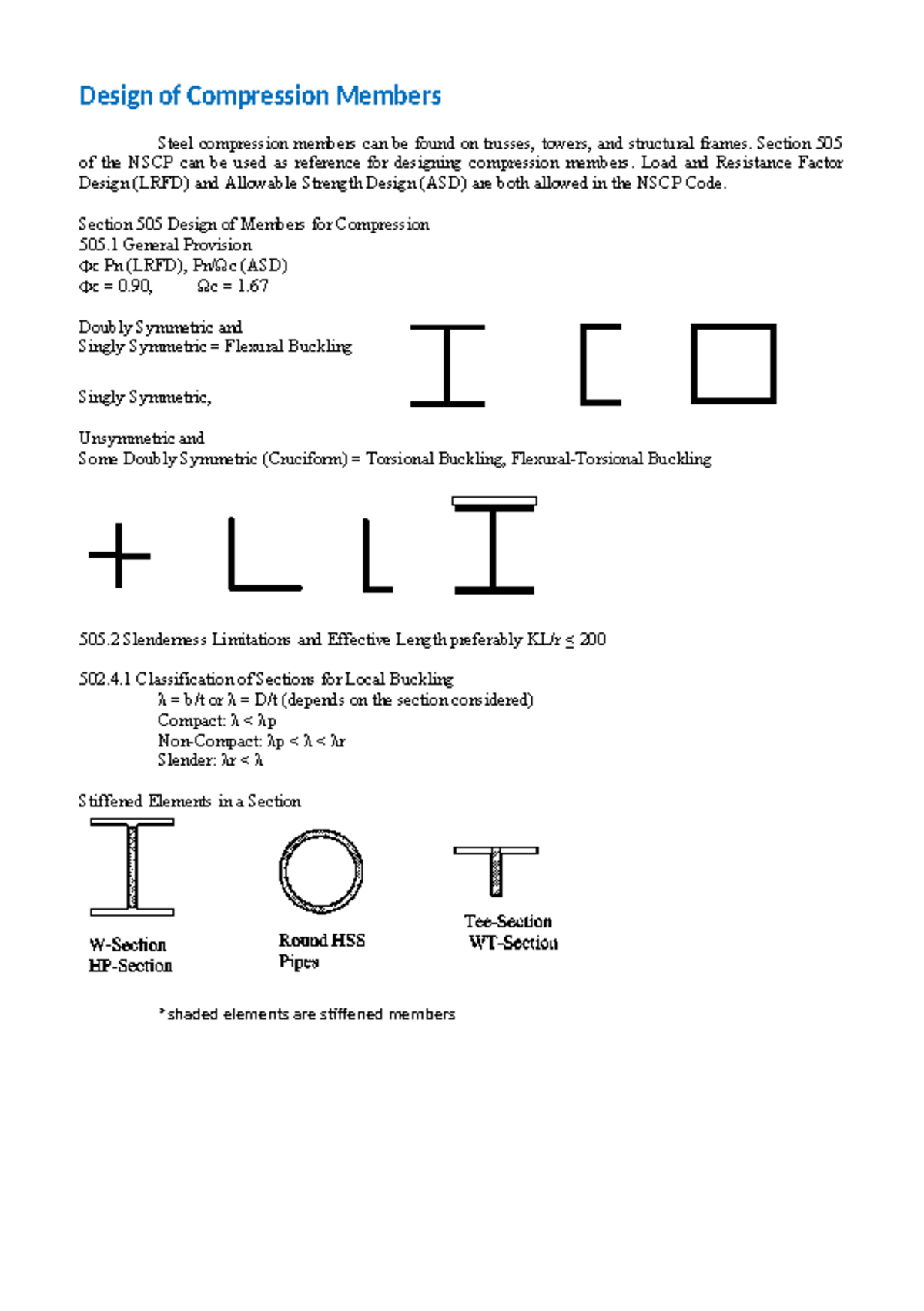 WELDED STEEL NOTES - Design of Compression Members Steel compression ...