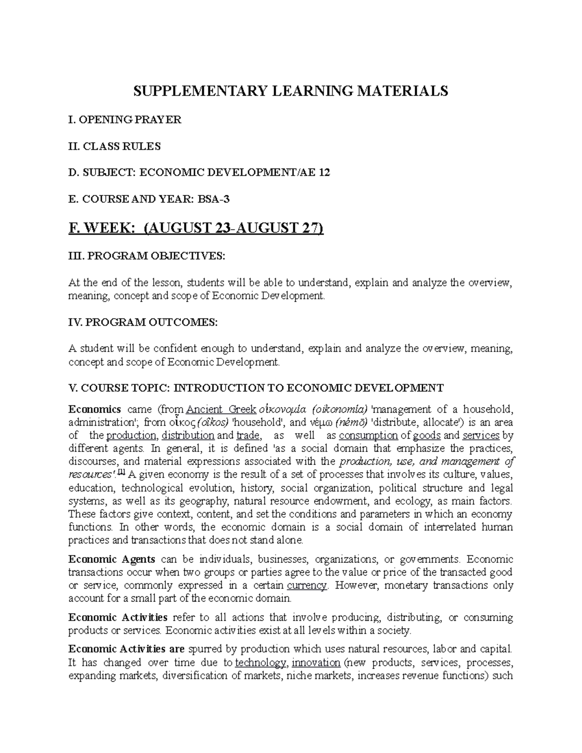 Economic development Lectures that will help you - Information System ...