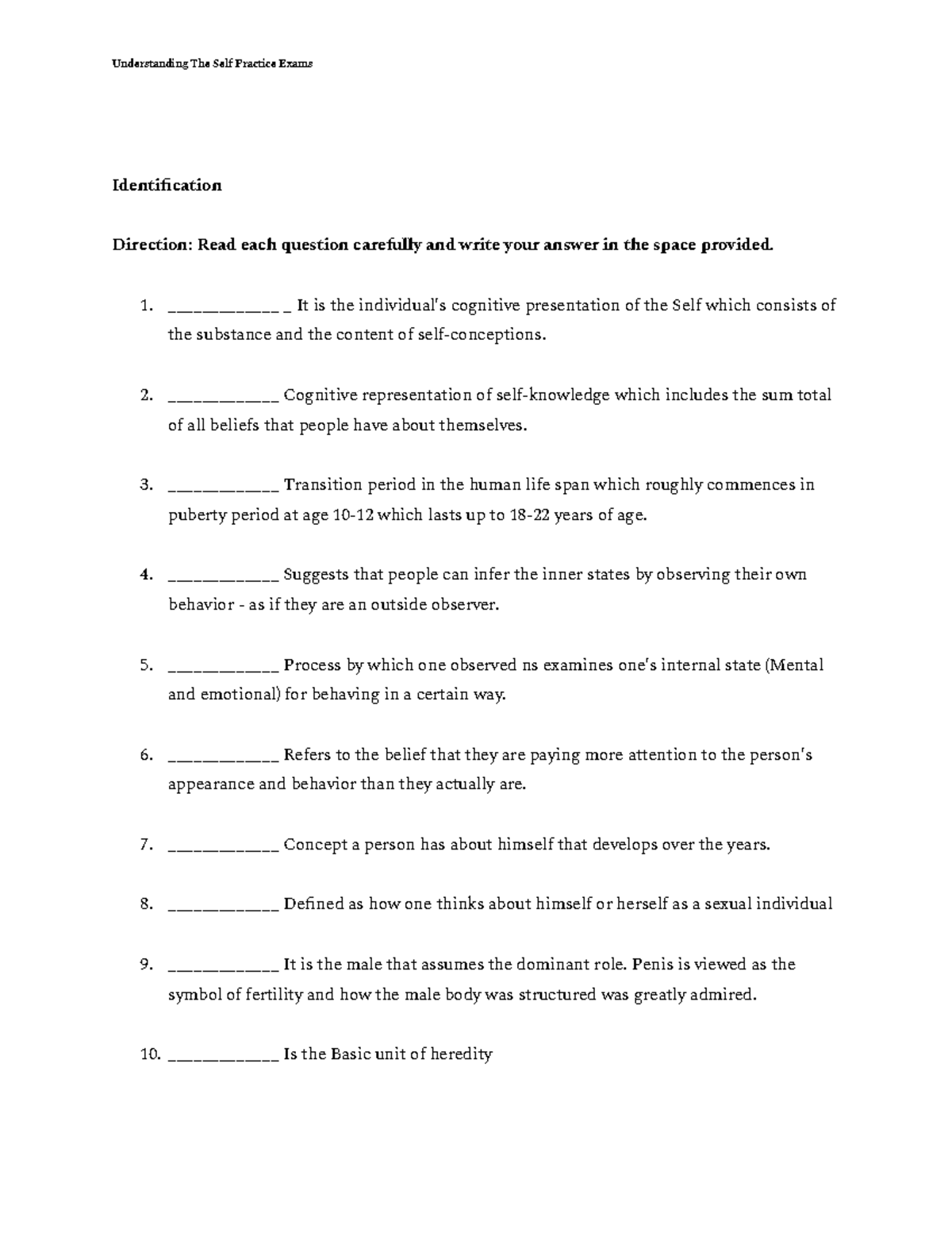 Understanding the self Exam 6 - Understanding The Self Practice Exams ...