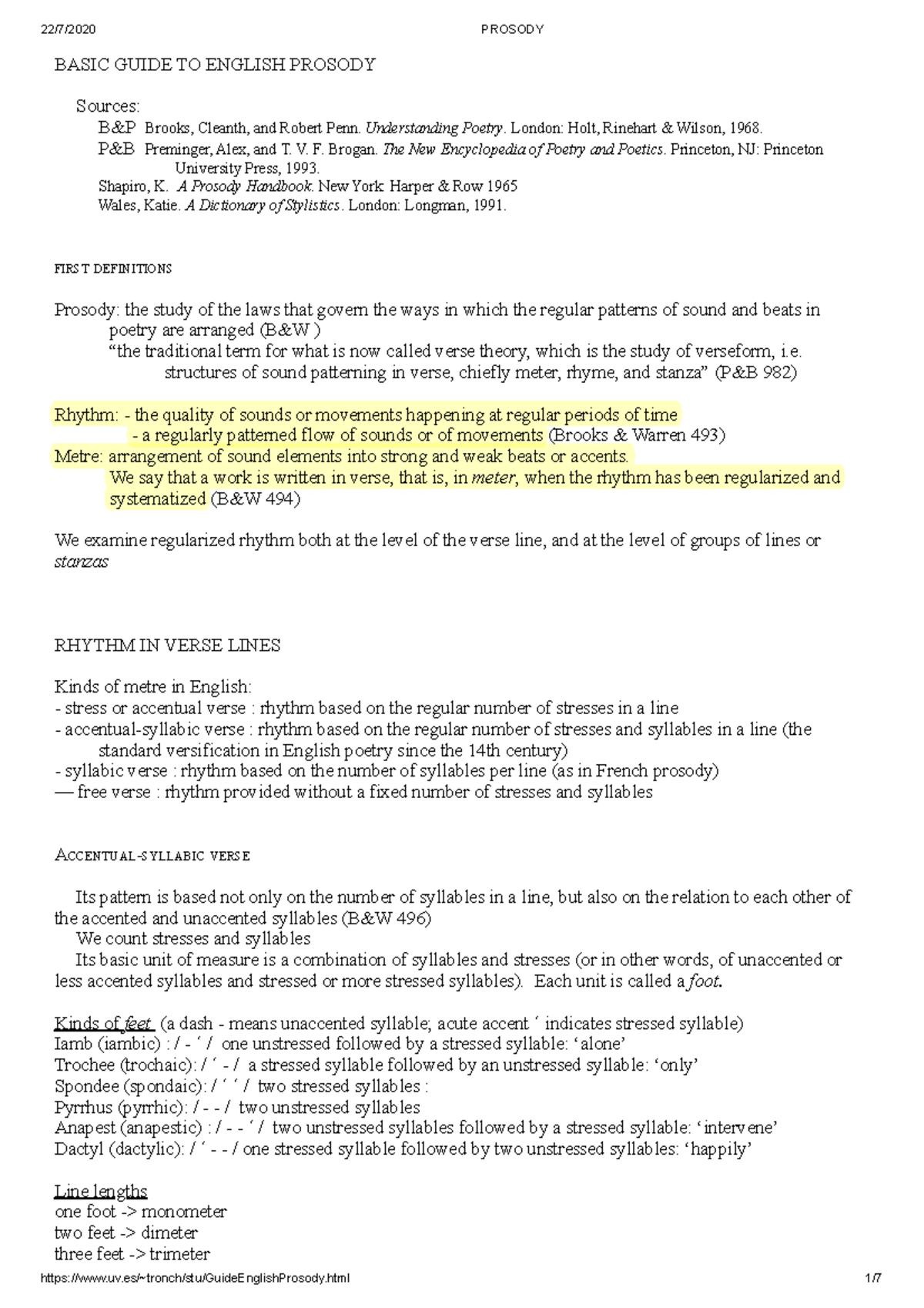 English prosody (basic guide) - Literatura Inglesa I: Ejes de la ...