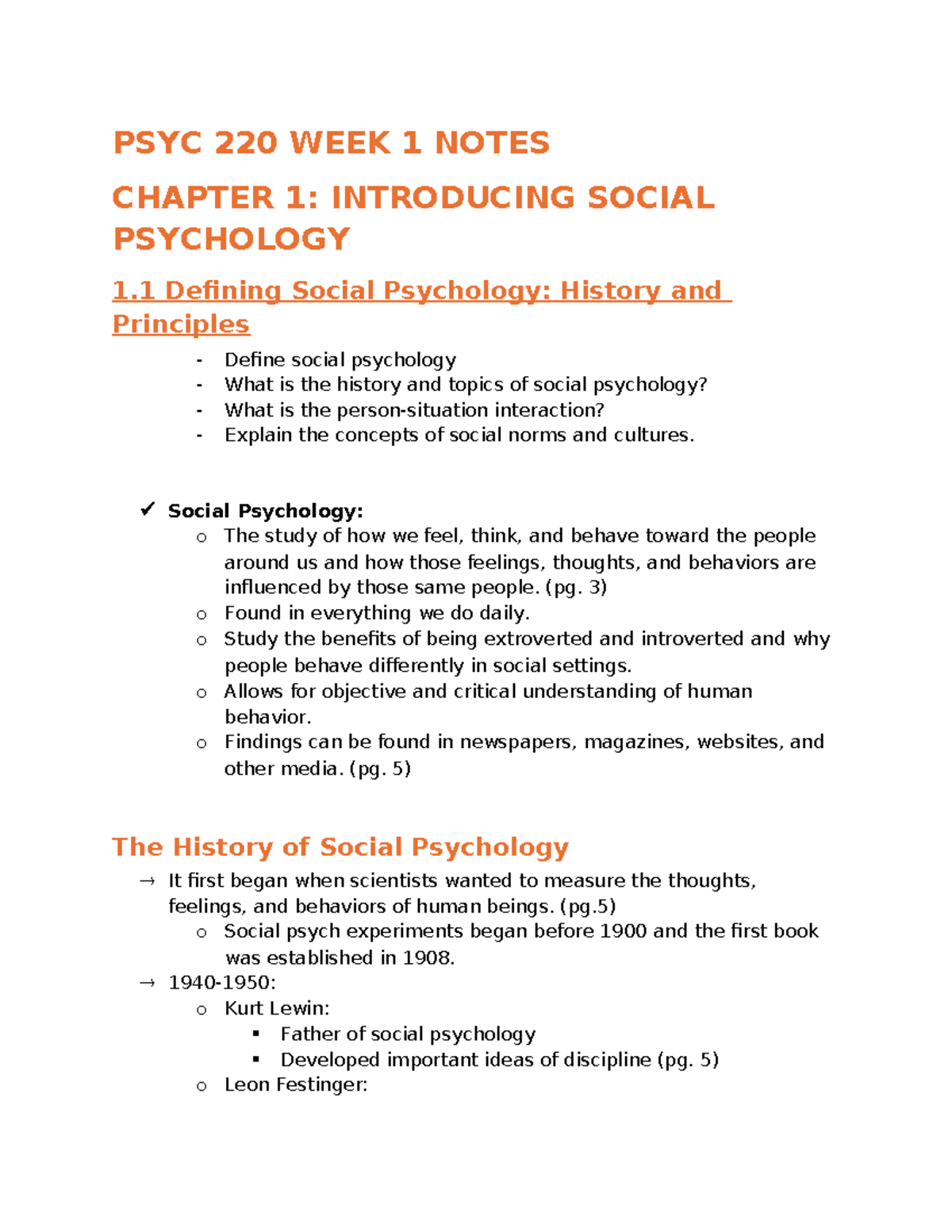 PSYC 220 WEEK 1 Notes - PSYC 220 WEEK 1 NOTES CHAPTER 1: INTRODUCING ...
