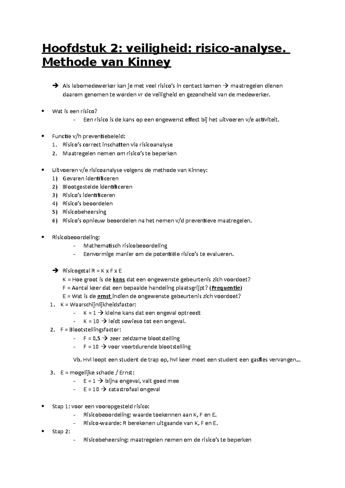 Samenvatting HS 2 Methode van Kinney - Hoofdstuk 2: veiligheid: risico ...