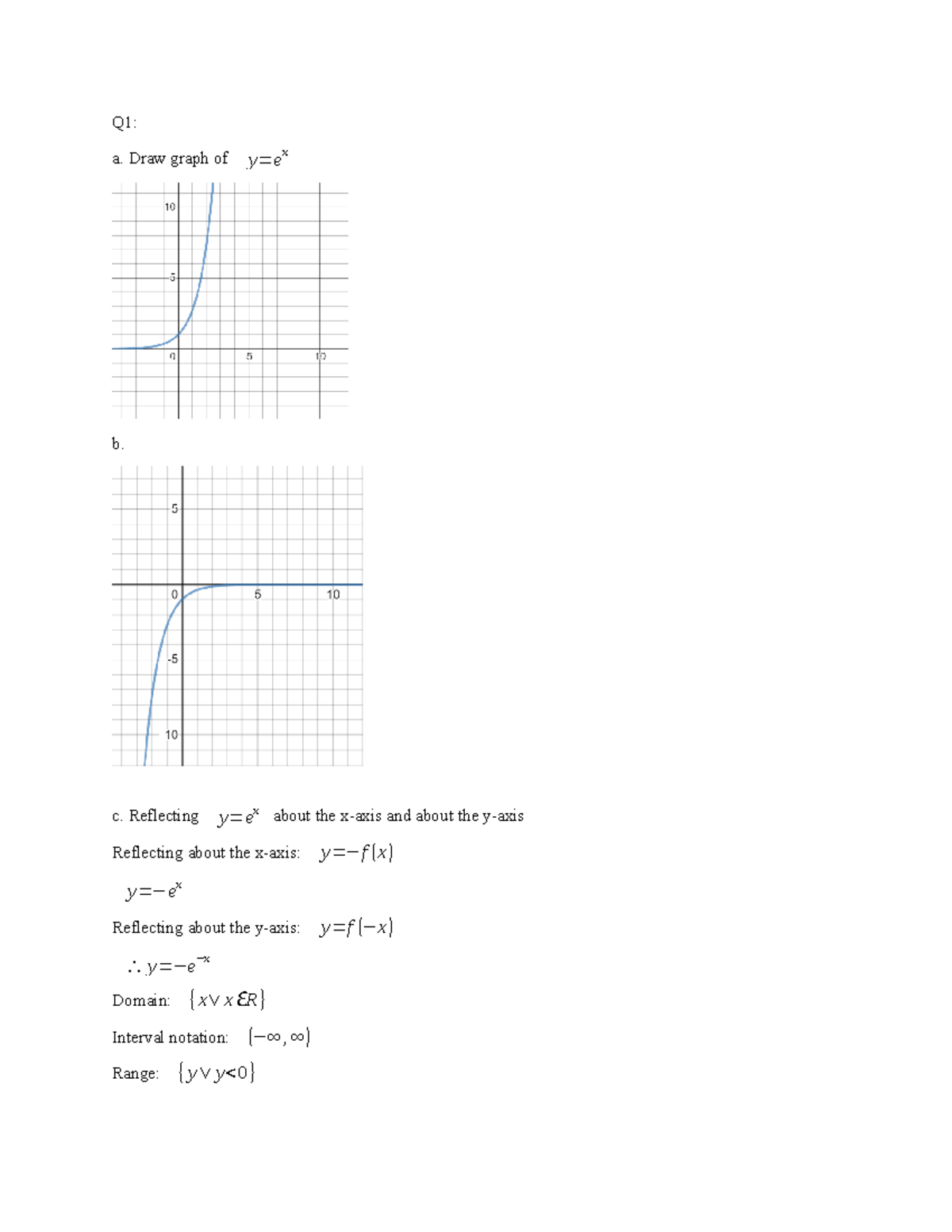 Module 3 - Web Section - Q1: a. Draw graph of y = ex b. c. Reflecting y ...