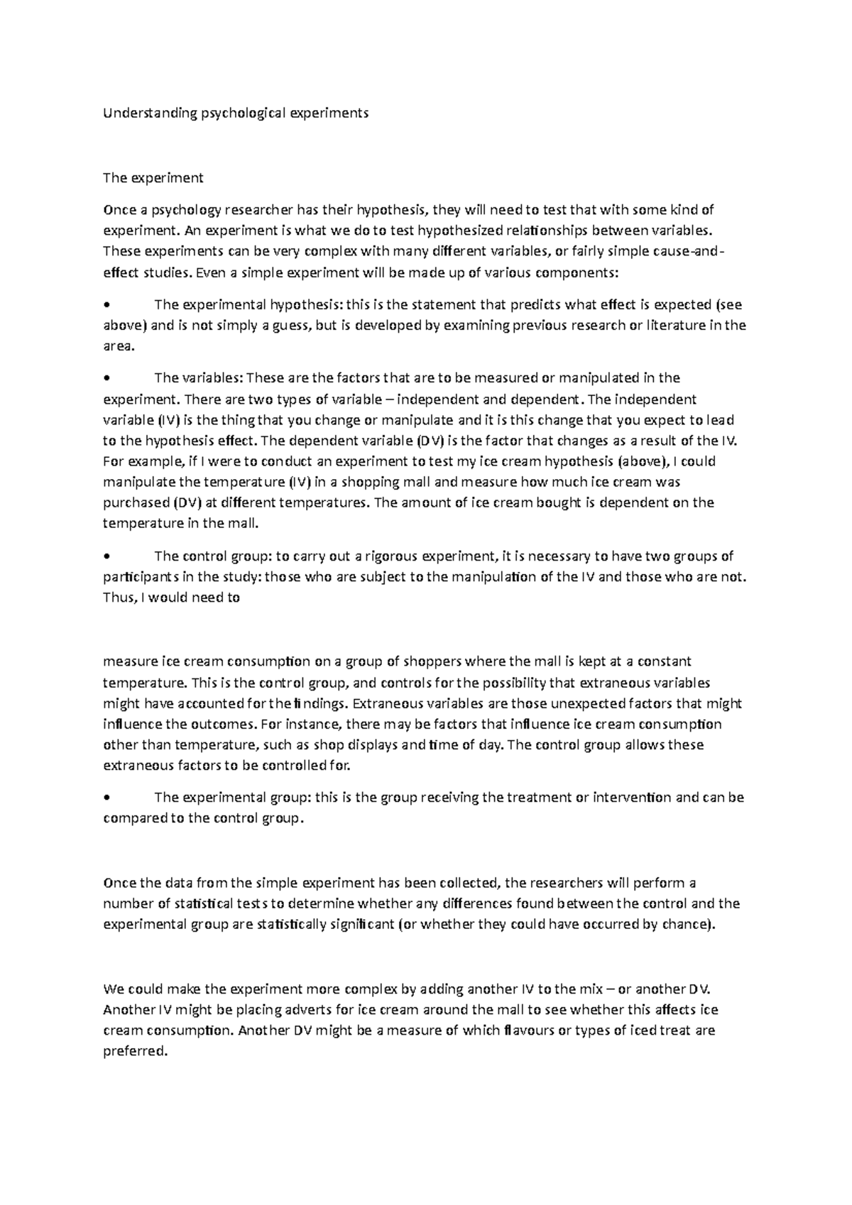 Understanding psychological experiments - An experiment is what we do ...