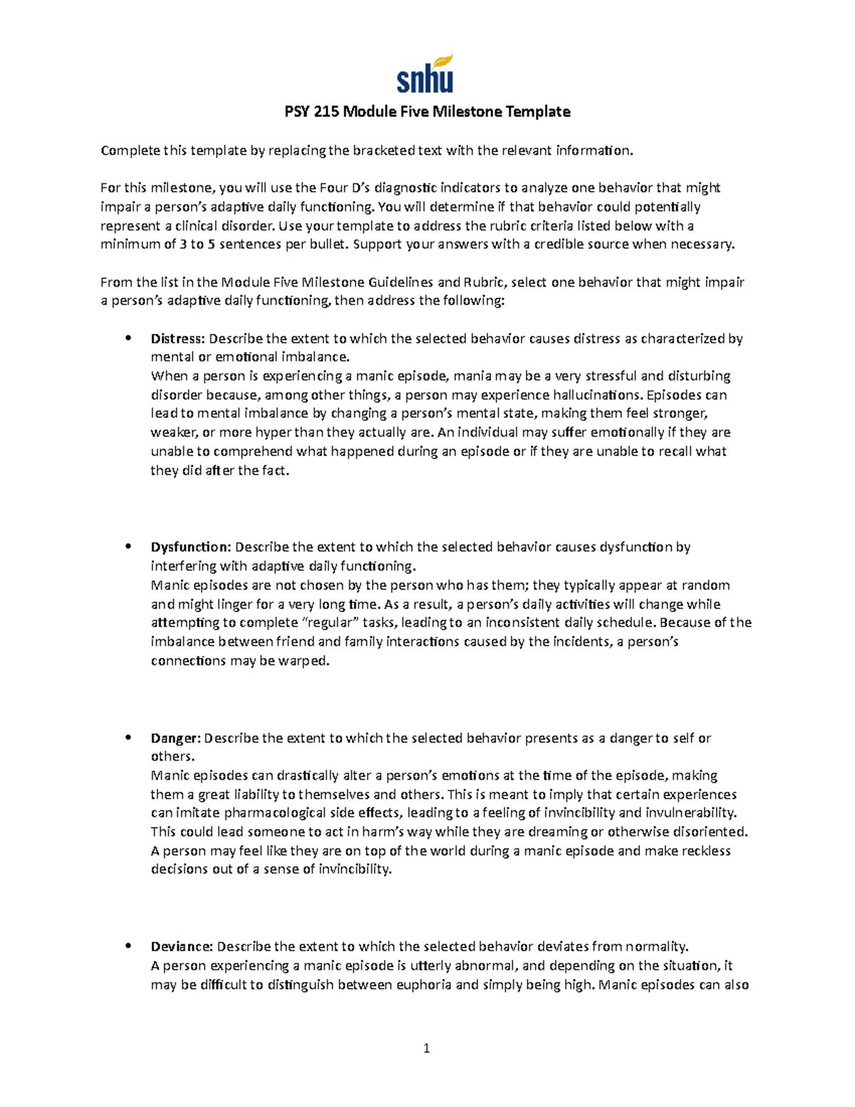 PSY 215 Module Five Milestone Template - PSY 215 Module Five Milestone ...