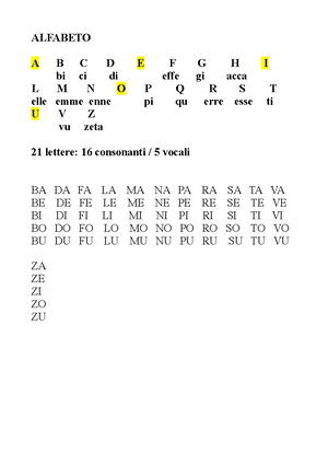Lezione 3 - didattica - ALFABETO A B C D E F G H I bi ci di effe gi ...