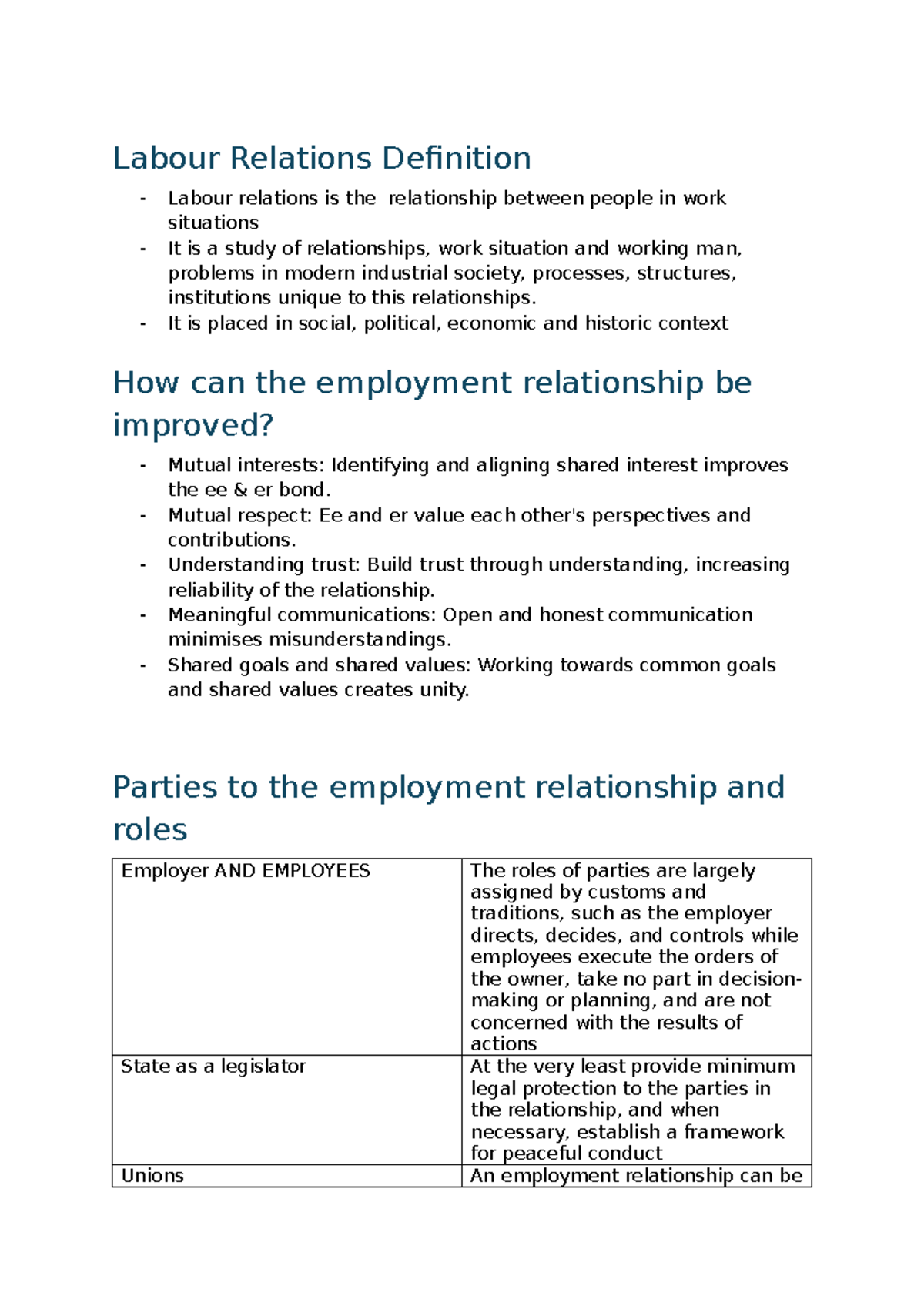 ABV Semester 1 Notes - Labour Relations Definition - Labour relations ...