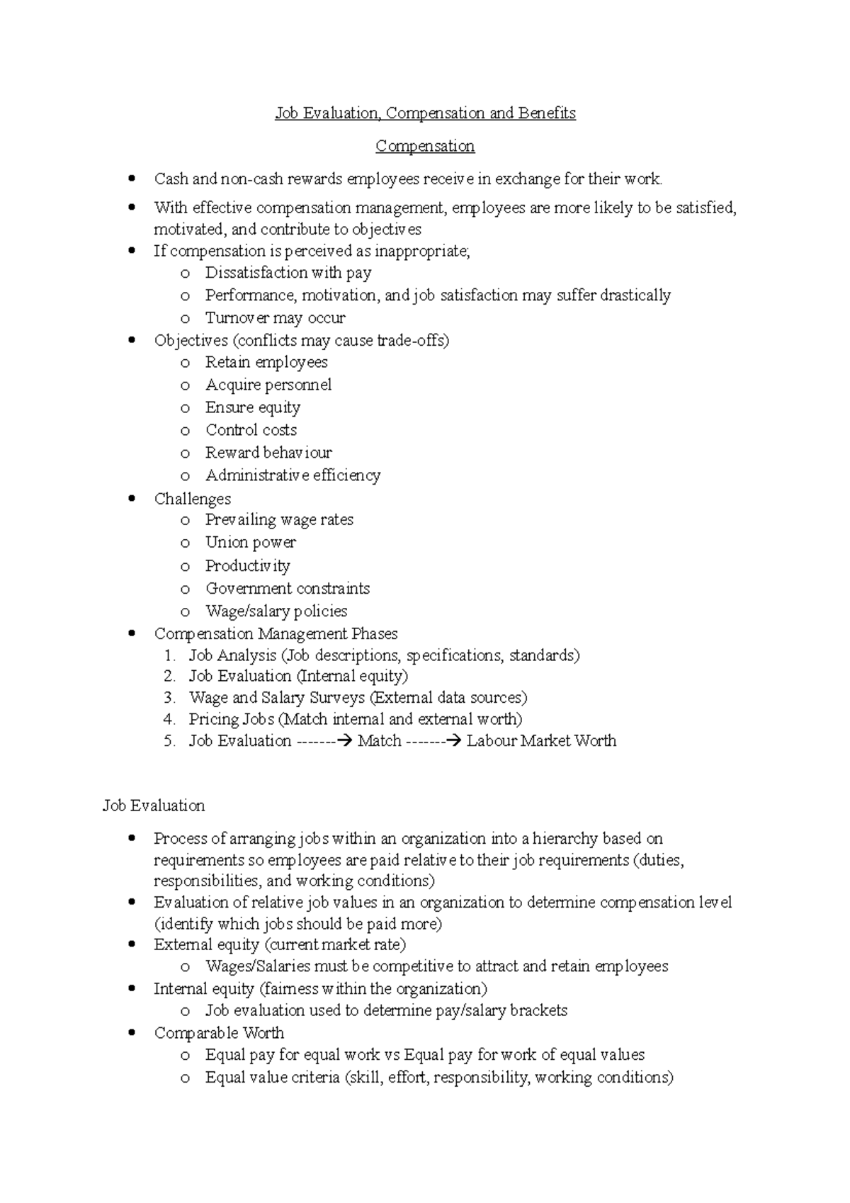 Lecture 3 (Job Evaluation, Compensation and Benefits) - Job Evaluation ...