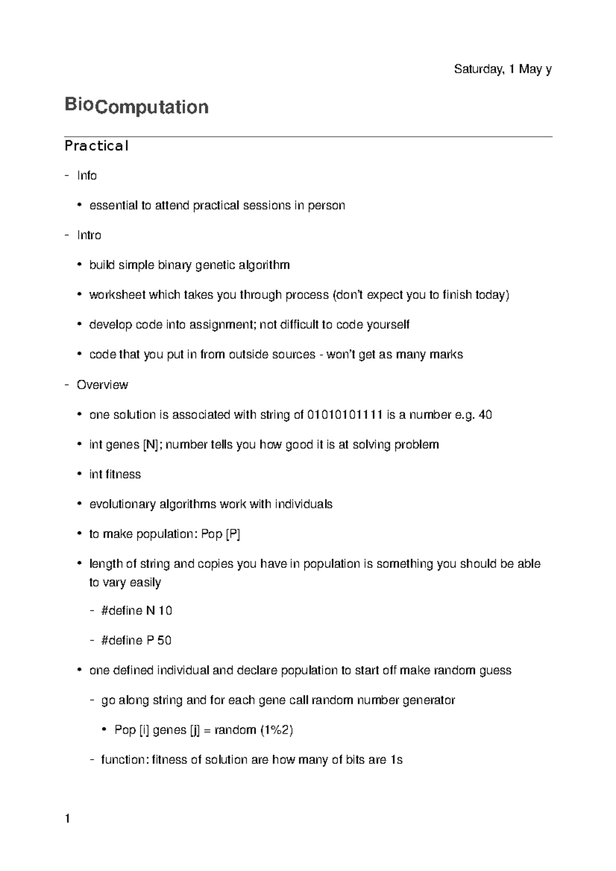 Bio Computation - Practical - 30 - Monday, 26 August y BioComputation Practical - Info ...