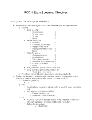 Pcc 3 exam 2 - Lecture notes - NURSING CARE OF THE NEUROLOGICAL PATIENT ...