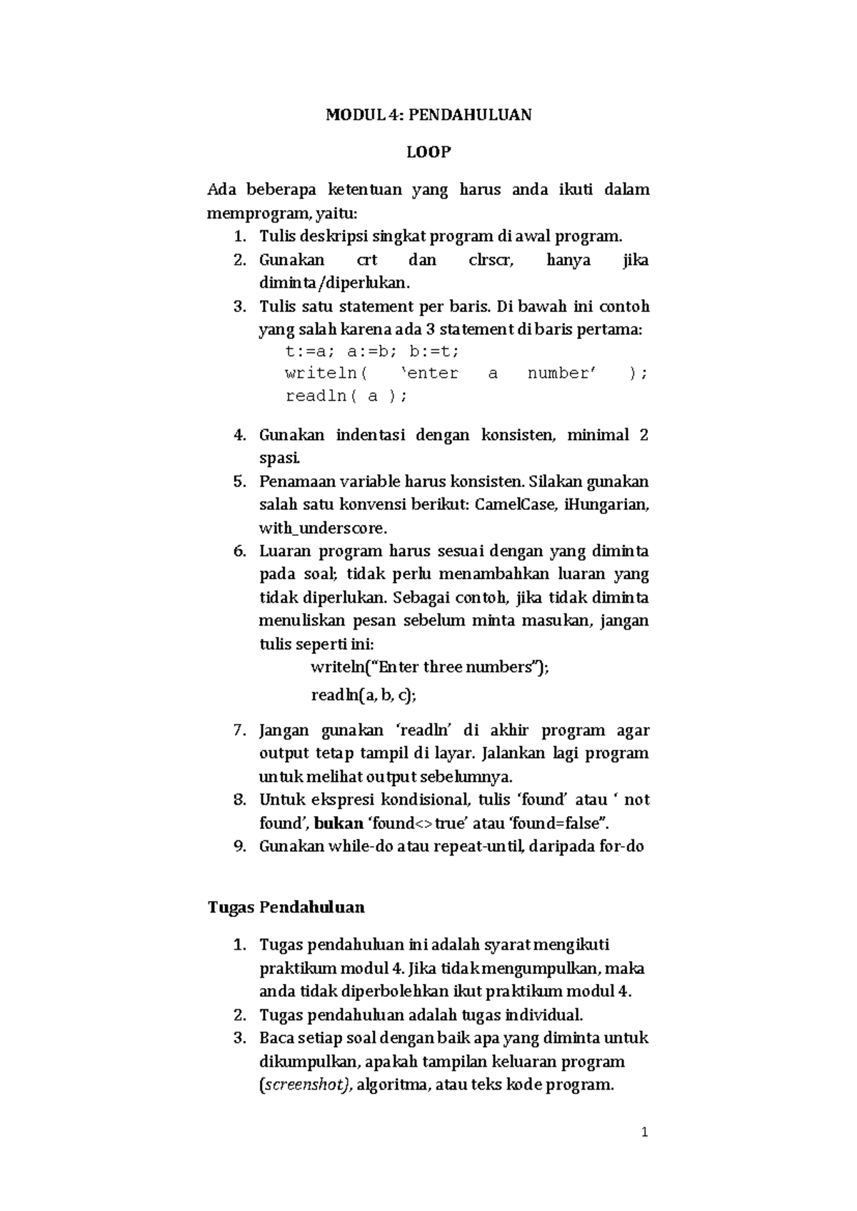 29248 Modul 4 Pendahuluan - MODUL 4: PENDAHULUAN LOOP Ada beberapa ...