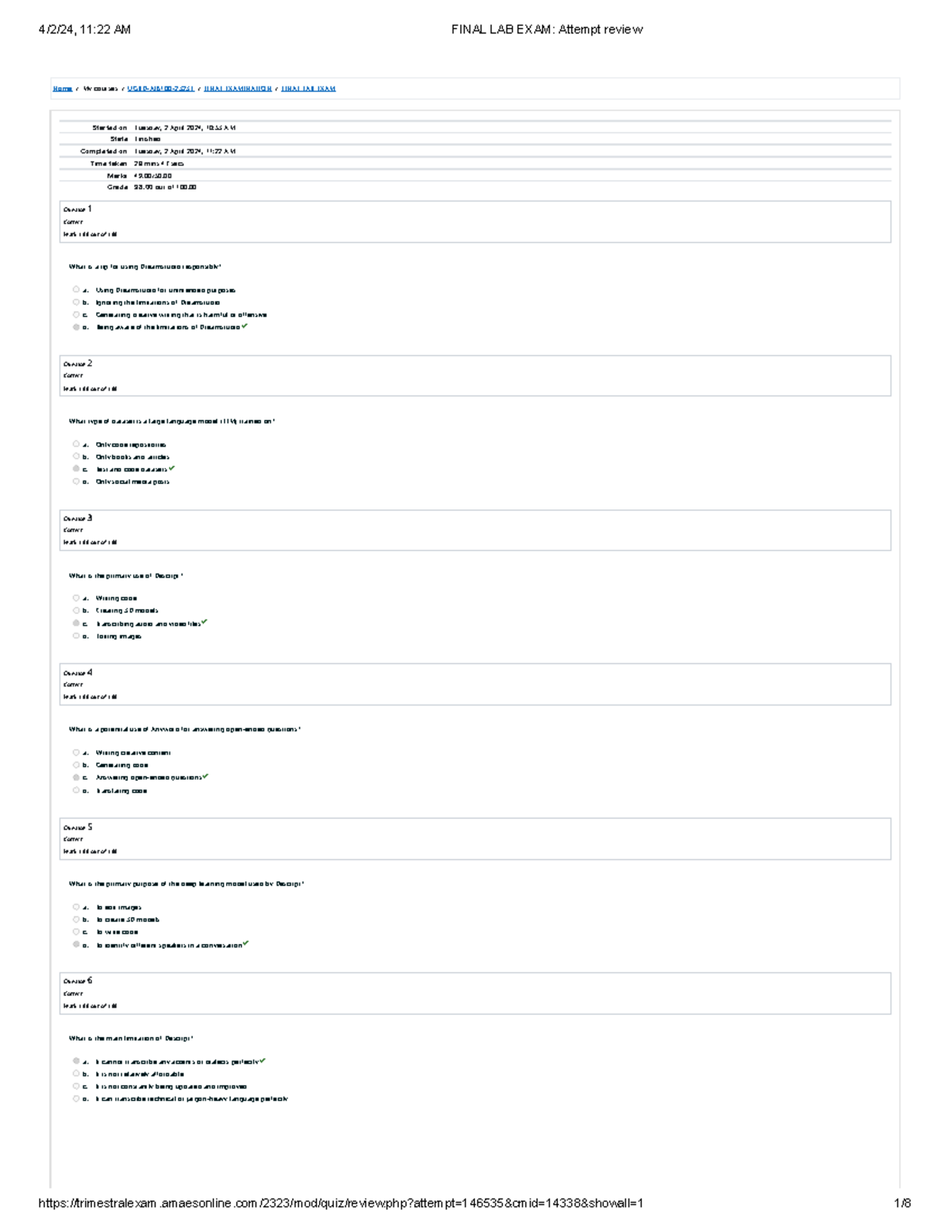 AI Prompt Engineering Final EXAM and Final LAB EXAM 98 score - Home / My courses / UGRD-AI6100 ...