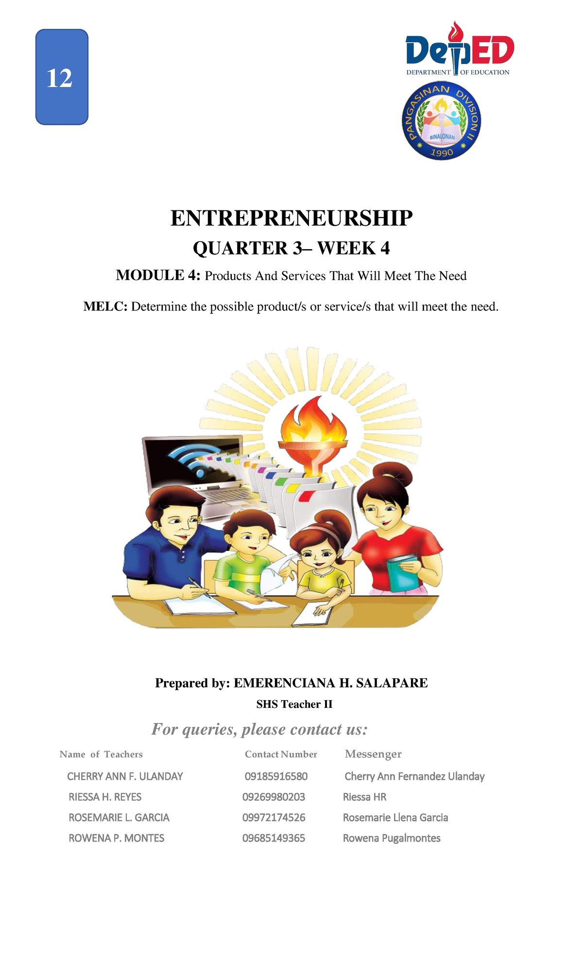 Entrepneurship Quarter 3 Module 4 ENTREPRENEURSHIP QUARTER 3 WEEK 4
