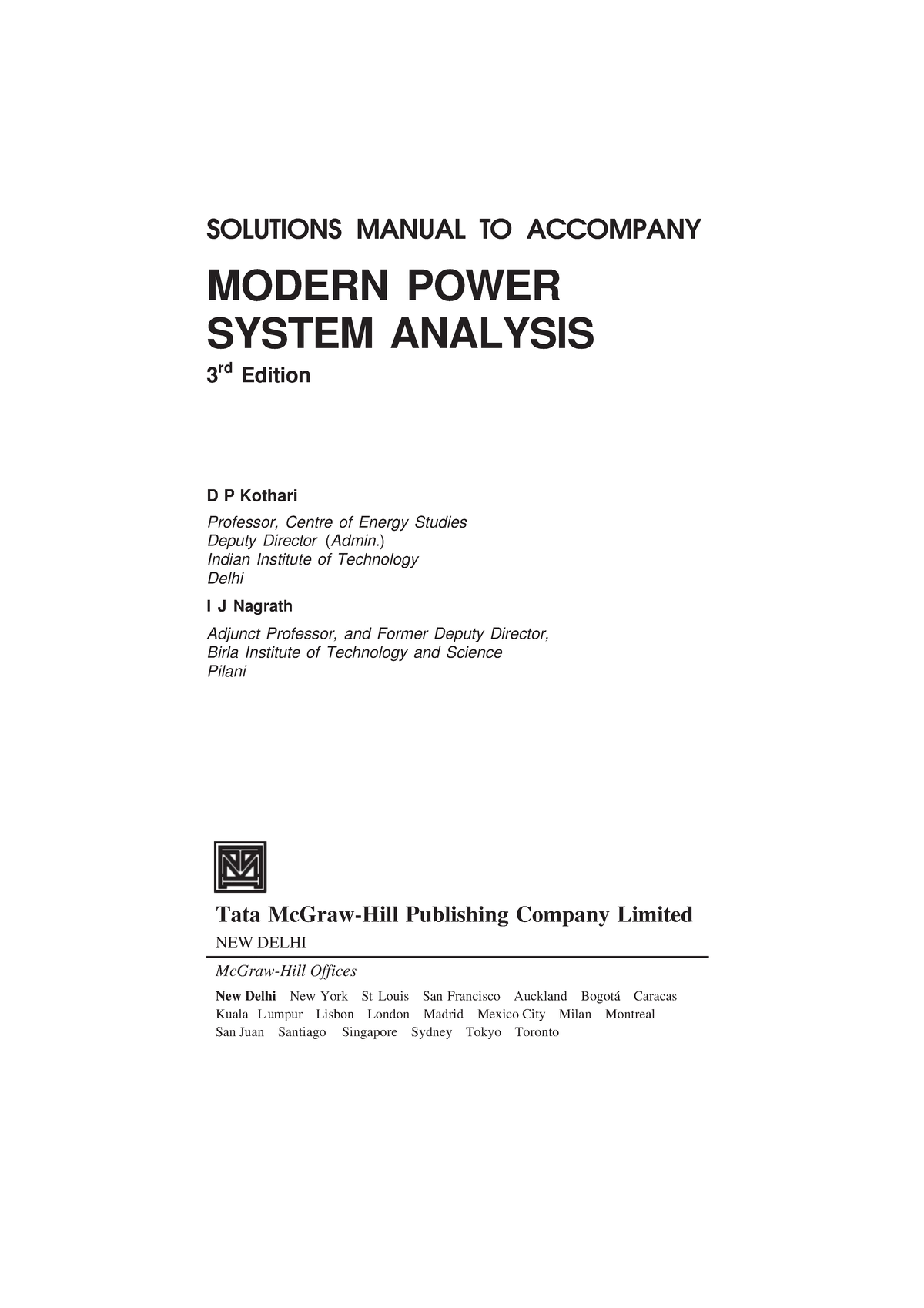 Power system nagrath kothari solutionspdf - SOLUTIONSSOLUTIONS ...