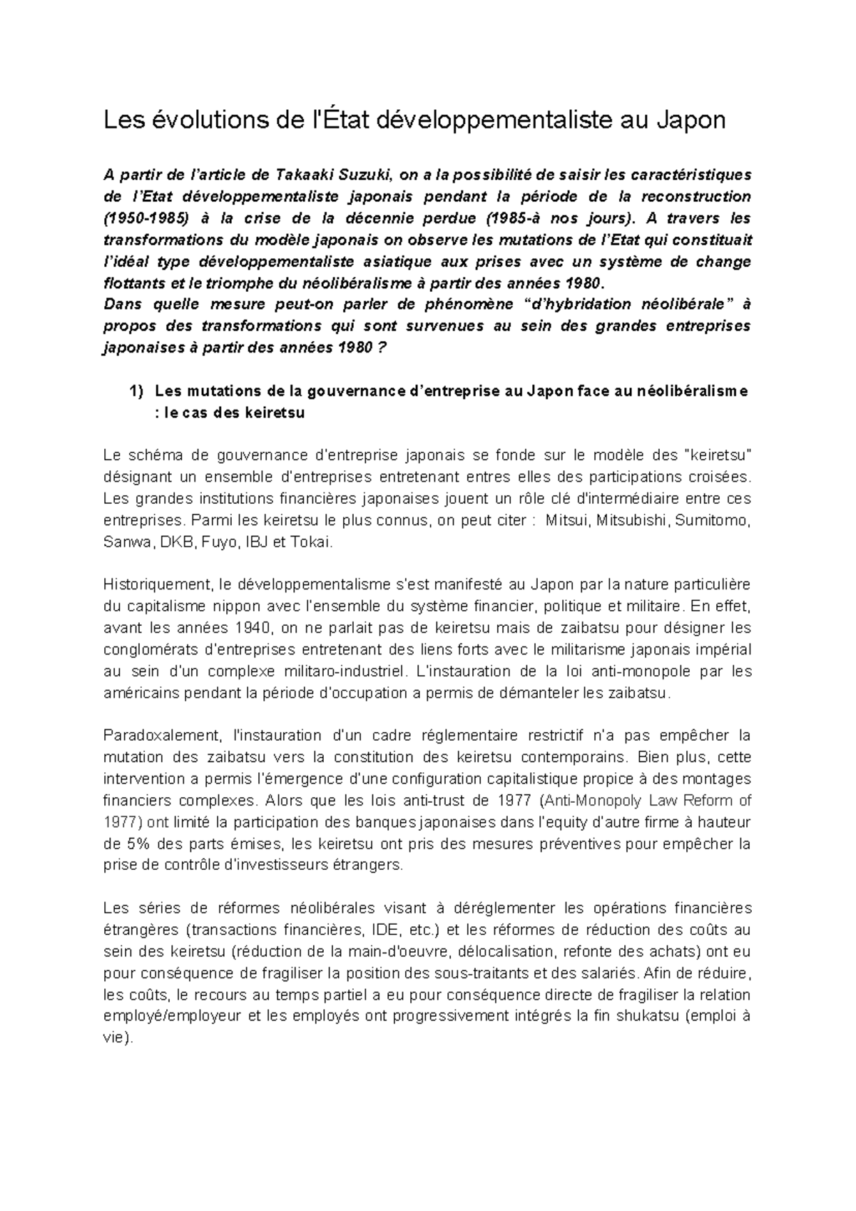 Exposé Japon - Les évolutions de l'État développementaliste au Japon A ...