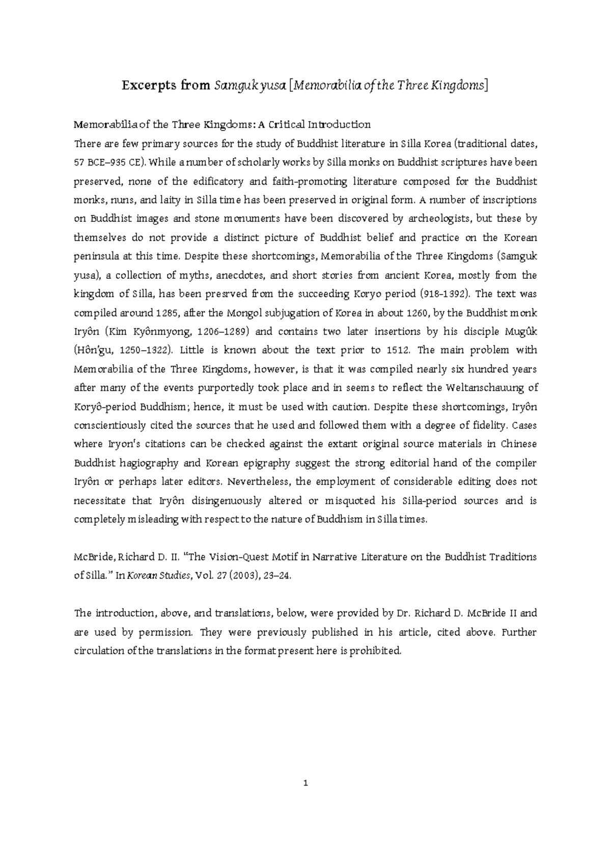 Samguk Yusa Summary Notes - Excerpts from Samguk yusa [Memorabilia of ...