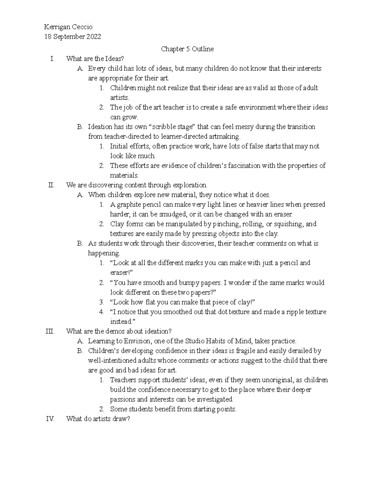 Chapter 5 Outline - Kerrigan Ceccio 18 September 2022 Chapter 5 Outline ...