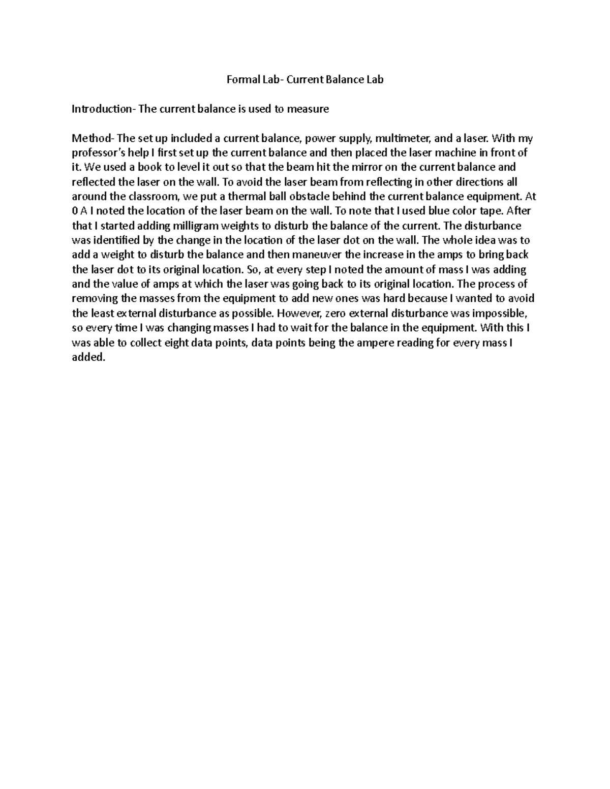 Formal Lab- Current balance lab - Formal Lab- Current Balance Lab ...