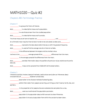 MATH1020 Ch 1-3 Terminology Practice - MATH1020 – Quiz Chapters 1-3 ...