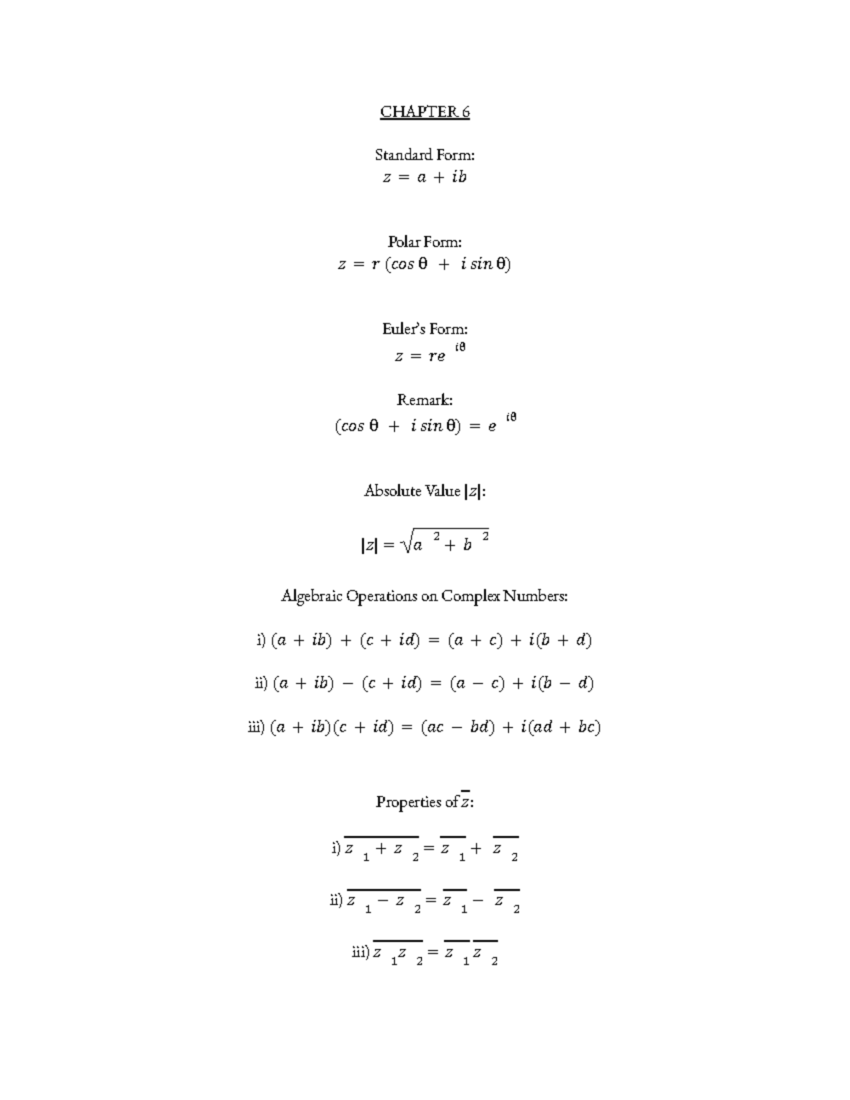 MTH 141 Equations Tables Properties Rules 2 - CHAPTER 6 Standard Form:𝑧 ...