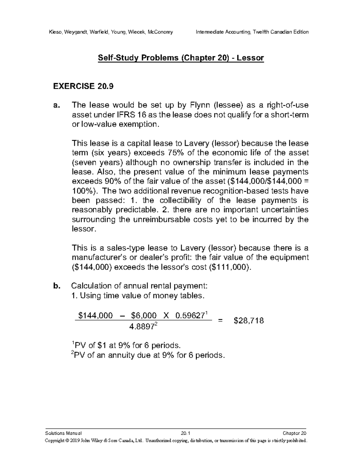 BUS321 Chapter 20 Solutions (New) Lessor - Solutions Manual 20. 1 ...