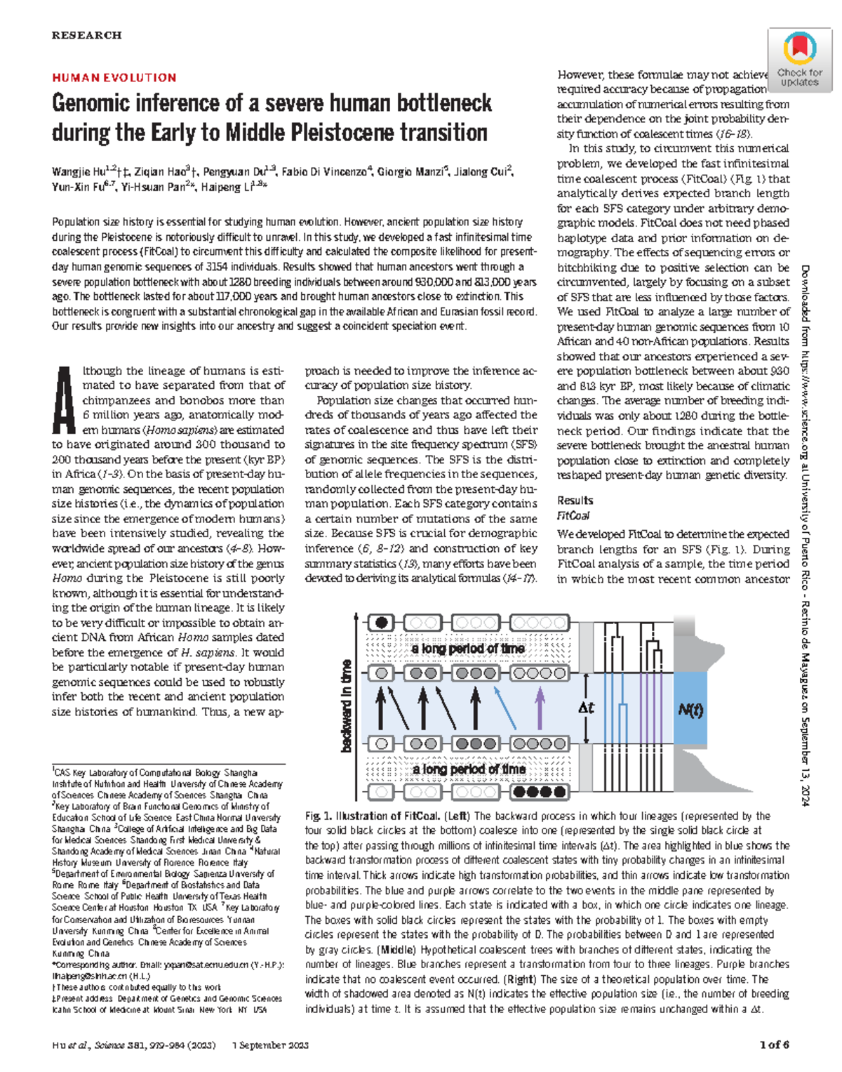 Scientific Paper - HUMAN EVOLUTION Genomic inference of a severe human ...