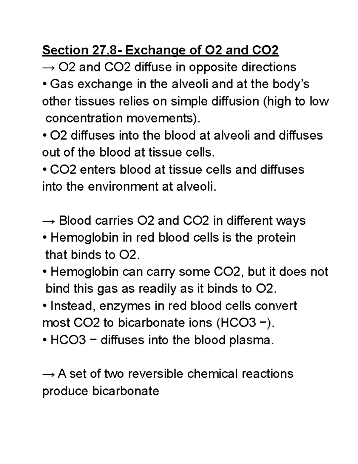 Chapter 27 Section 8- Exchange of O2 and CO2 - Section 27- Exchange of ...