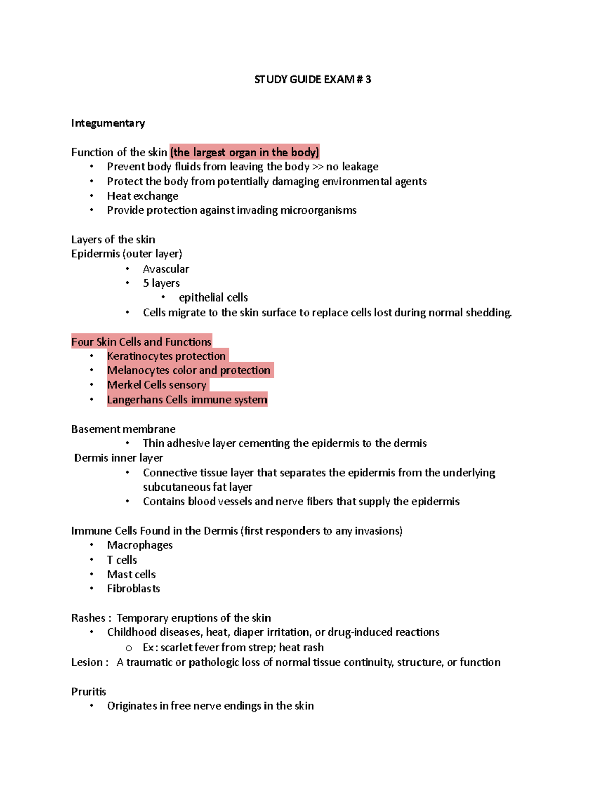 Study Guide: Cardiovascular, Integumentary, Respiratory - STUDY GUIDE ...