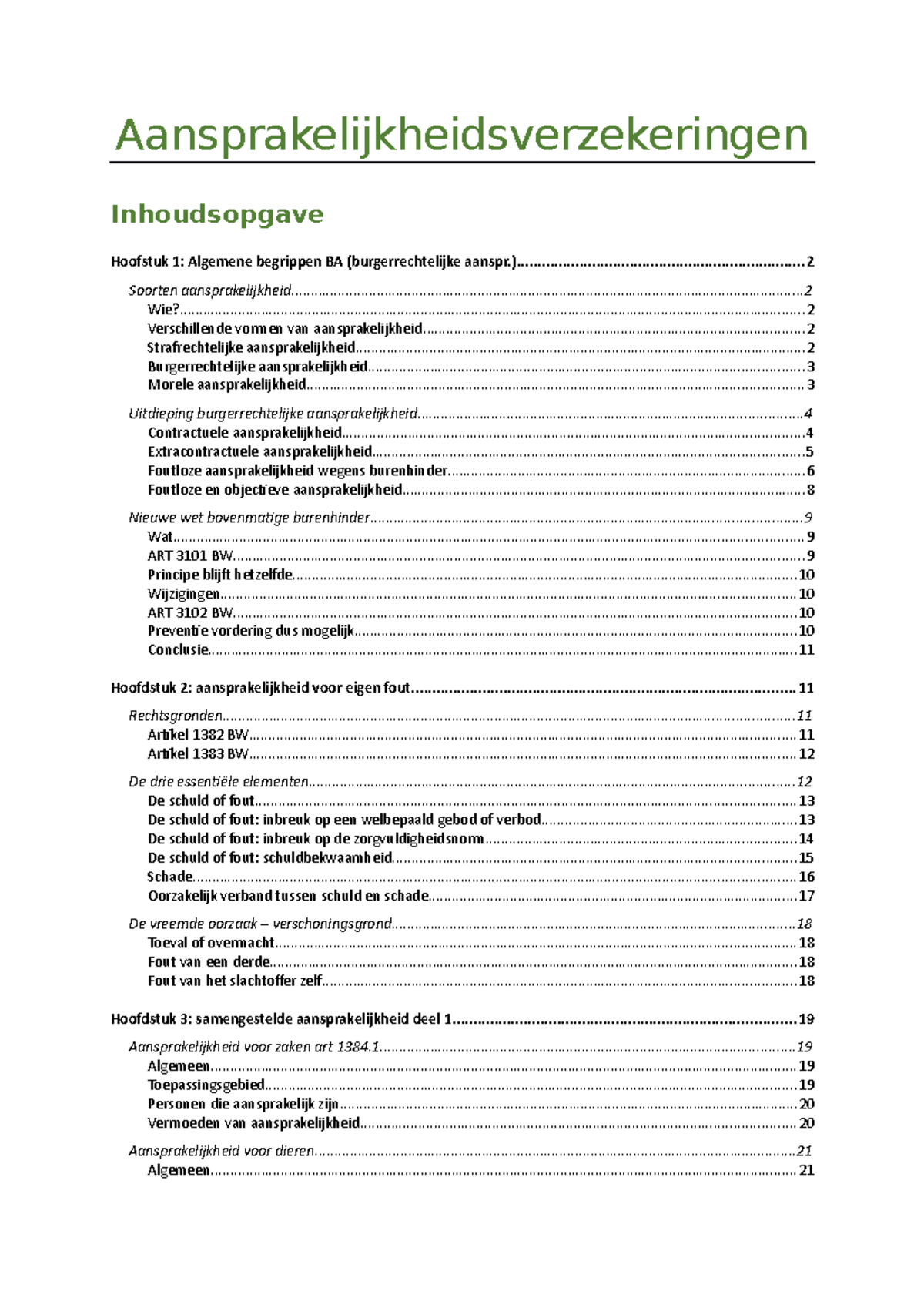Aansprakelijkheidsverzekeringen Samenvatting Thomas More 2021 2022