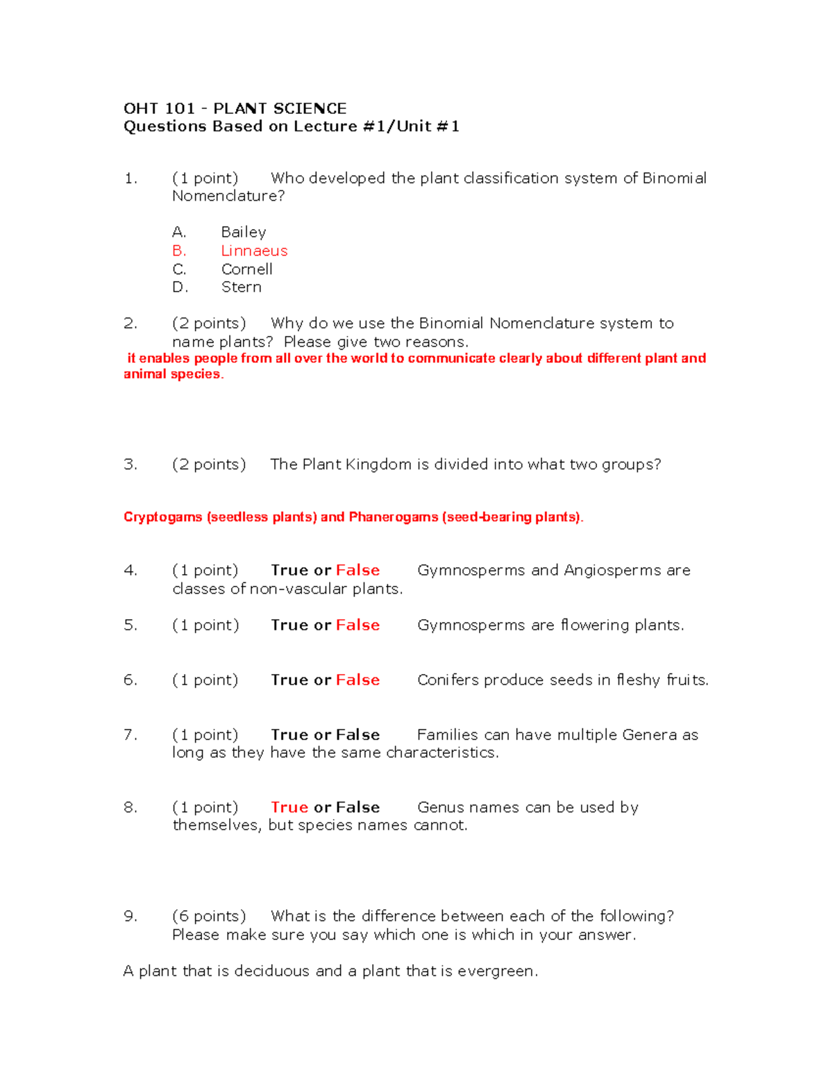 OHT 101 unit 1 - OHT 101 unit 1 - OHT 101 - PLANT SCIENCE Questions ...