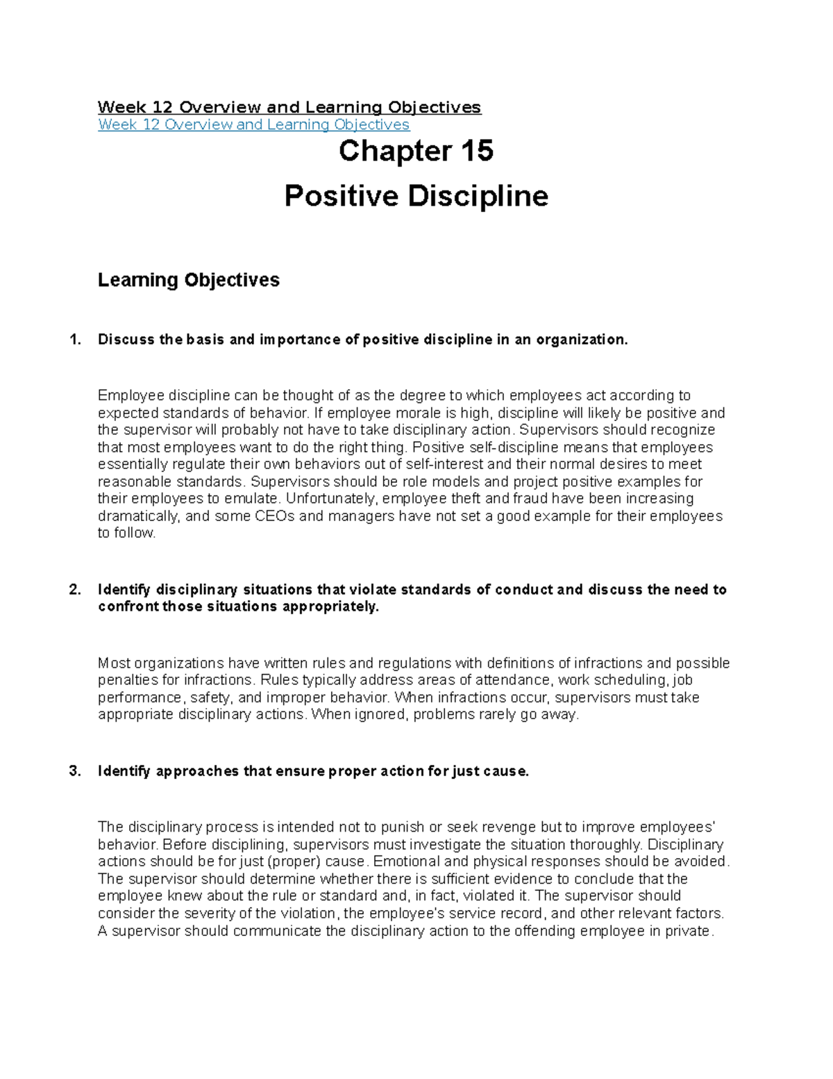 Week 12 Overview and Learning Objectives - Positive Discipline ...