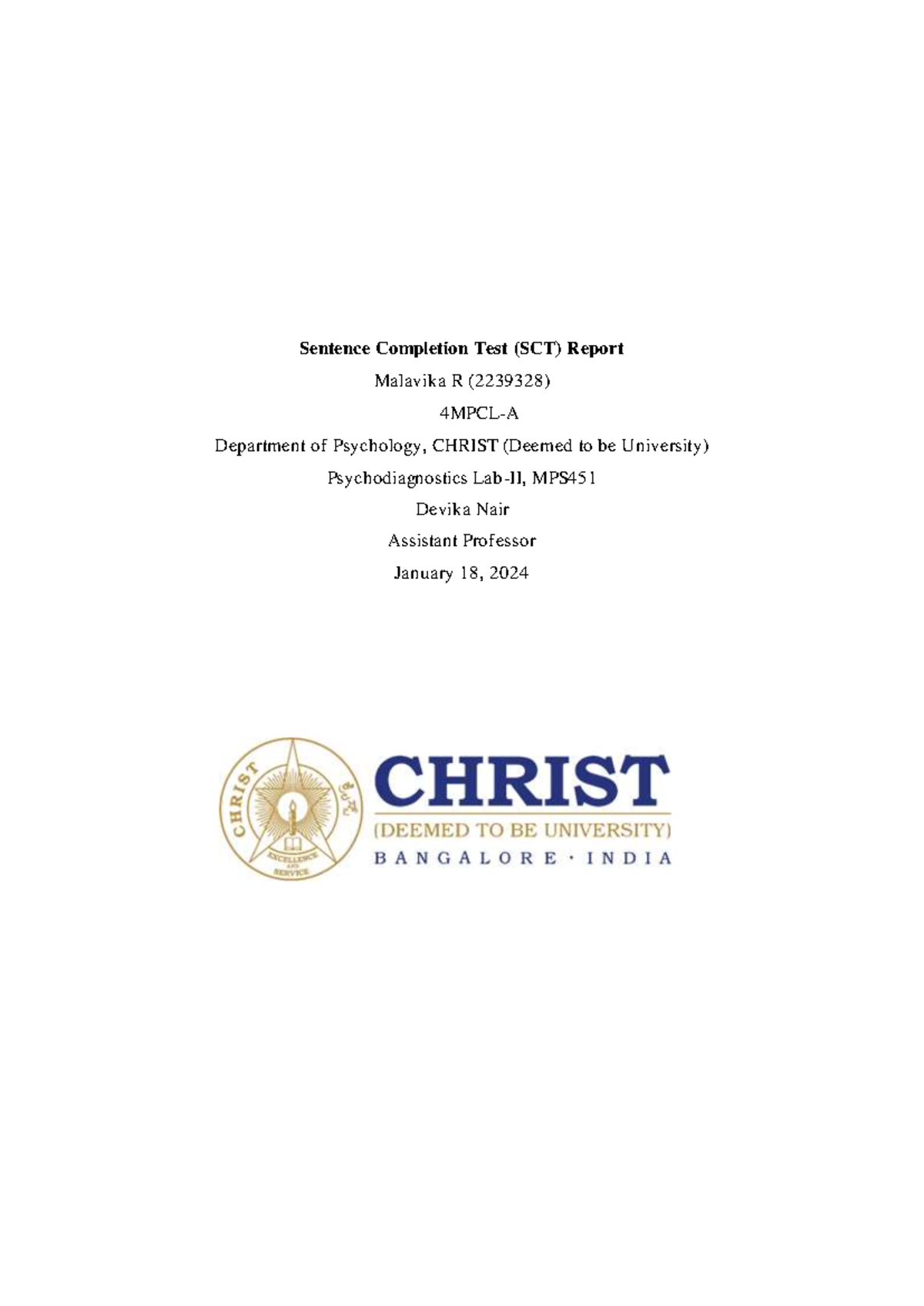 Sentence Completion Test Report 2239328 - Sentence Completion Test (SCT ...