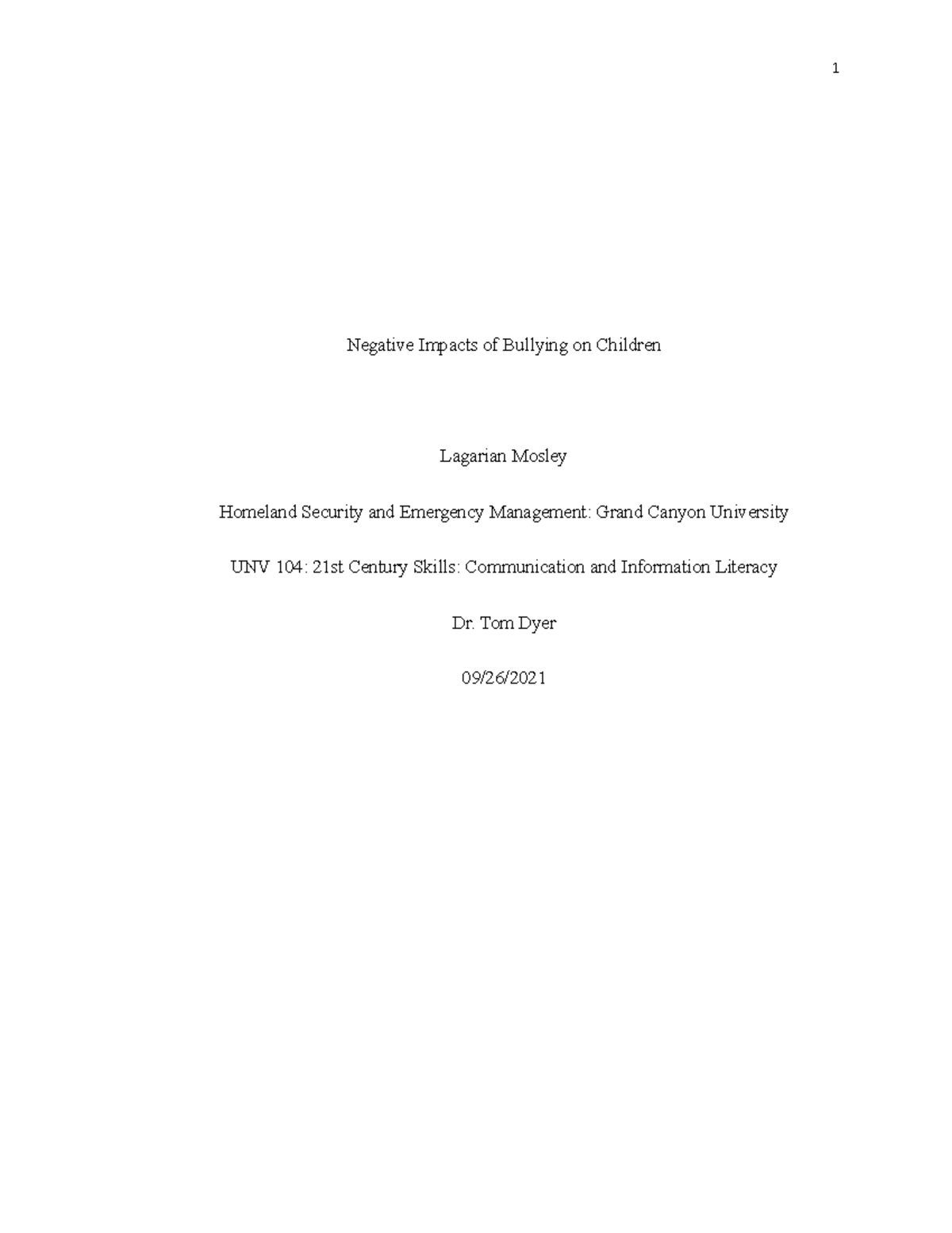 Bullying Expository Essay Mosley final - Negative Impacts of Bullying ...