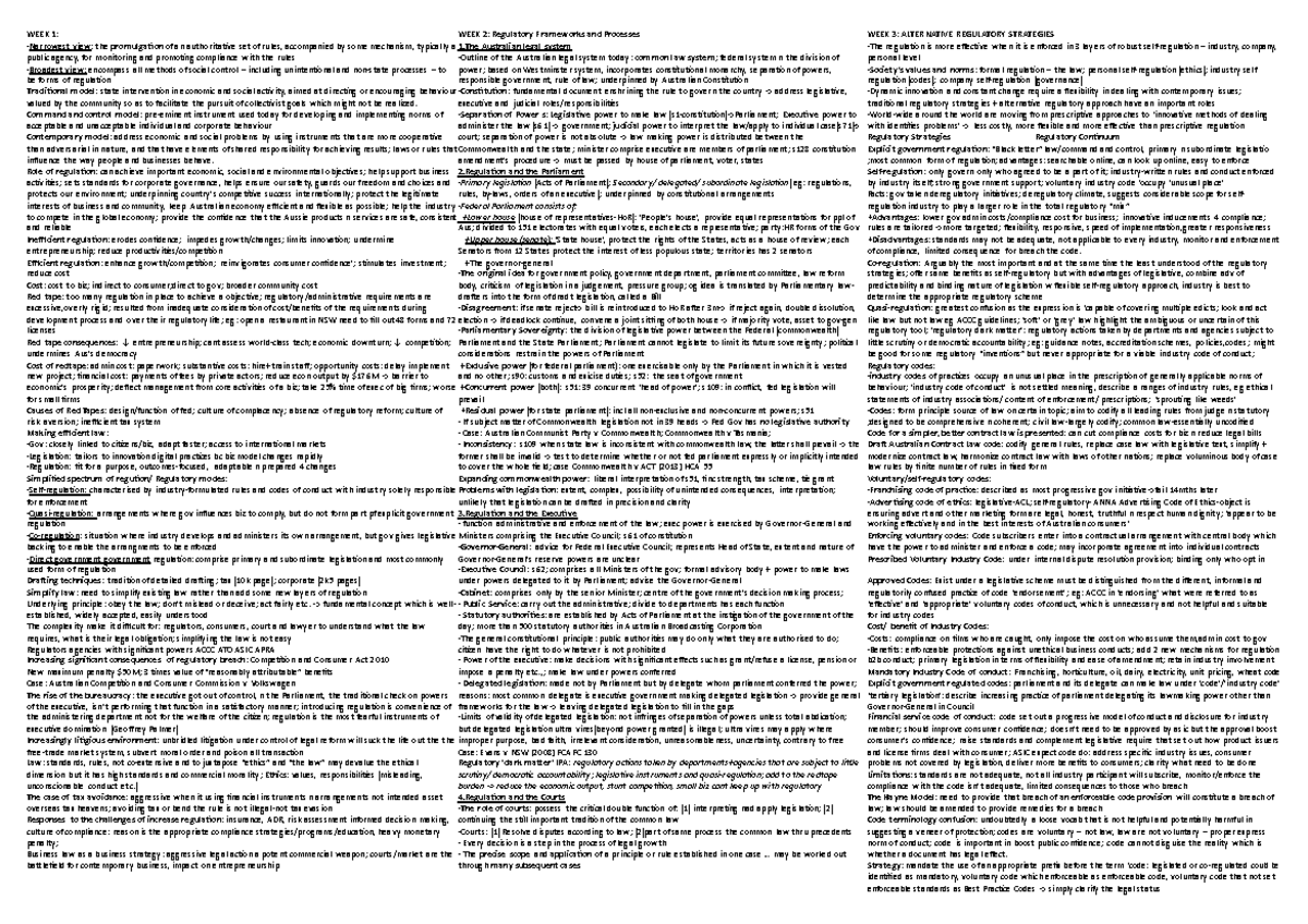 CLAW2208 Notes - WEEK 1: Narrowest view: the promulgation of an ...