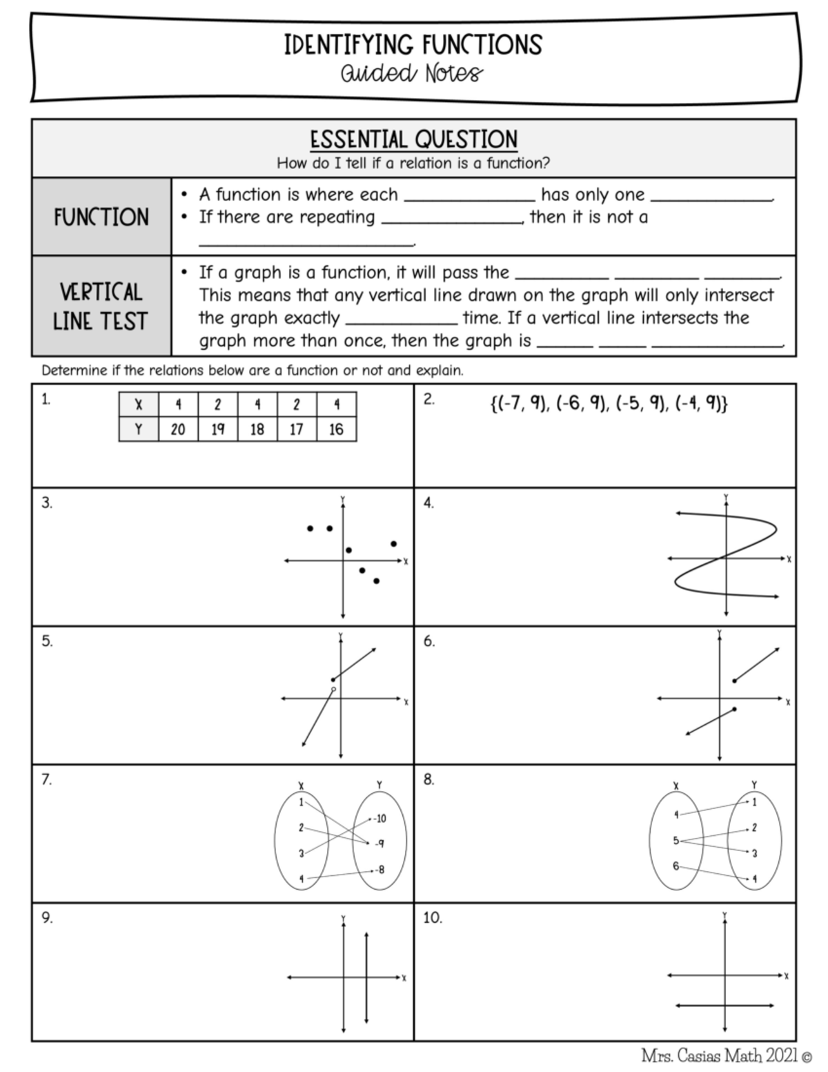 1 - Review notes - IDENTIFYING FUNCTIONS auded Notes ESSENTIAL QUESTION ...