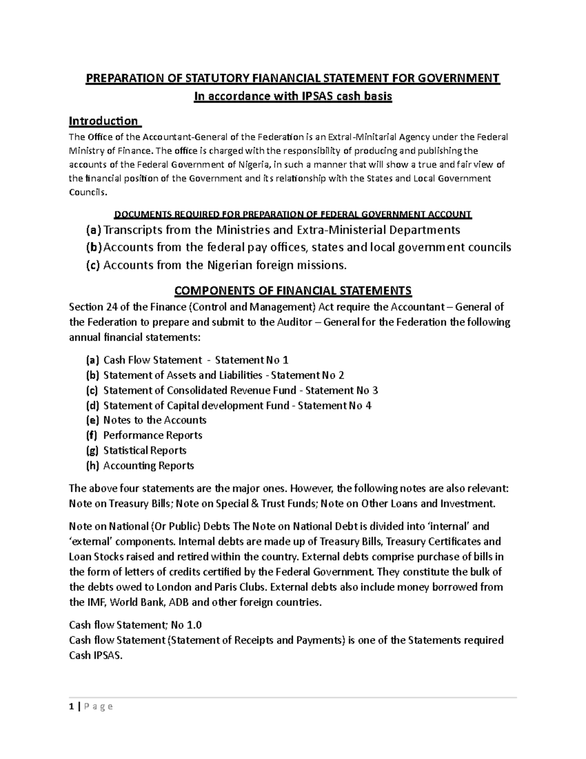 Preparation OF Statutory Fianancial Statement FOR Government ...